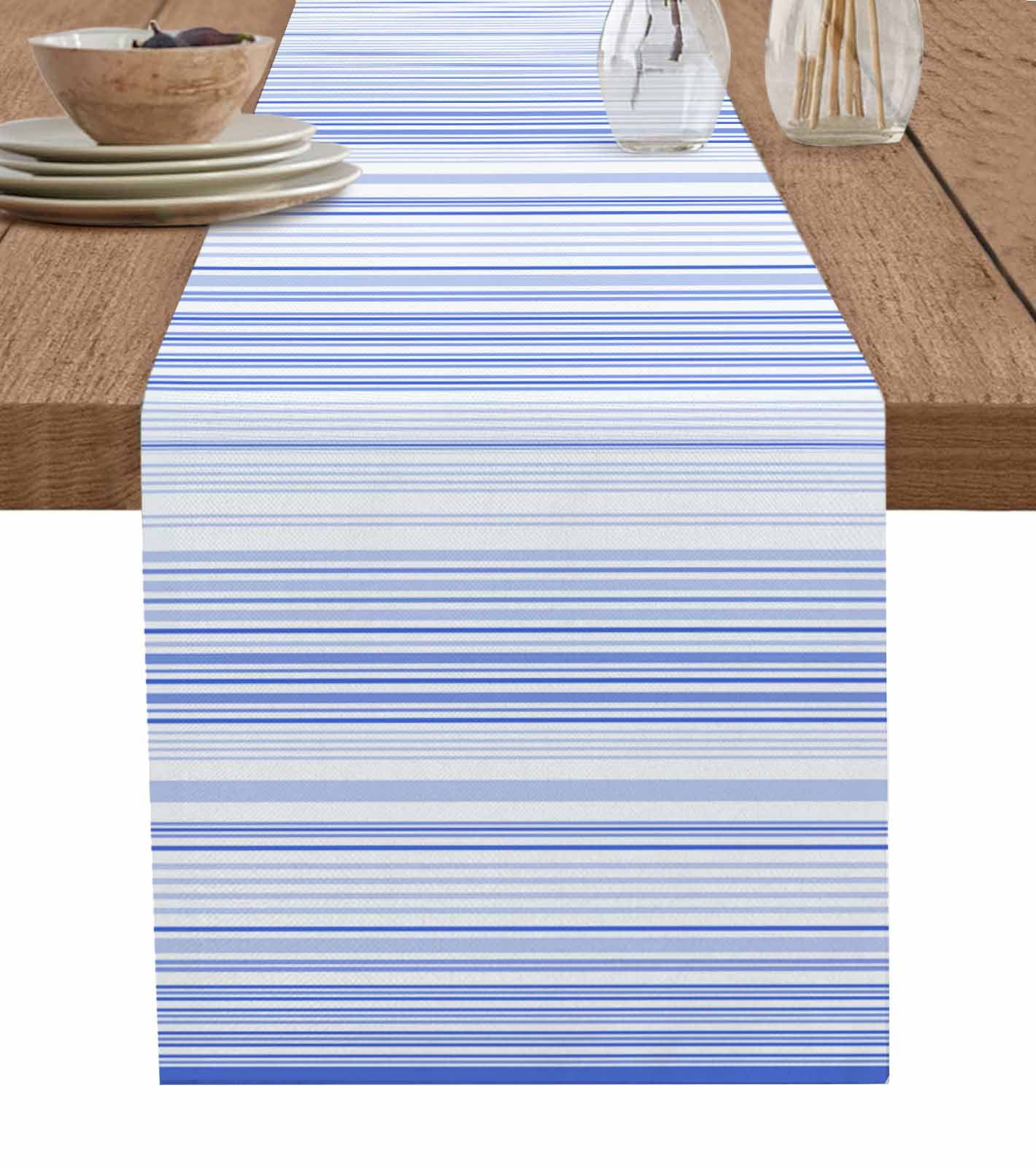 Boanket Blue Stripe Table Runner - 90 Inch Long, Kitchen Dining Table ...