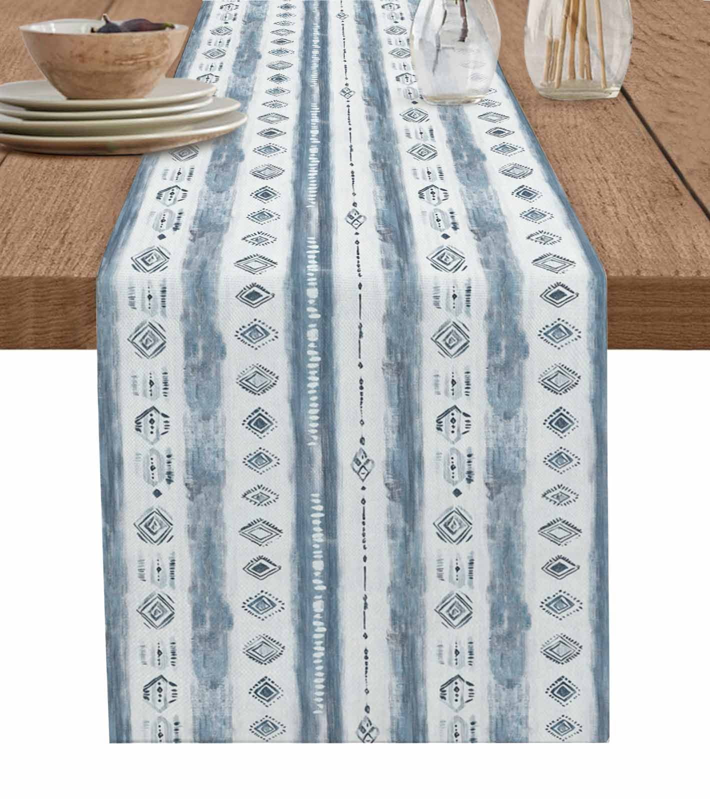 Boanket Blue White Stripe Table Runner - 90 Inch Long, Kitchen Dining ...