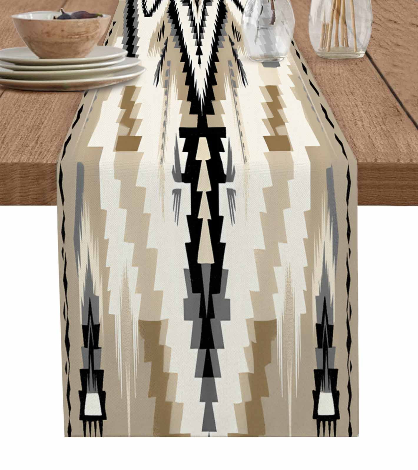 Boanket Boho Black Brown Table Runner - 72 Inch Long, Kitchen Dining ...
