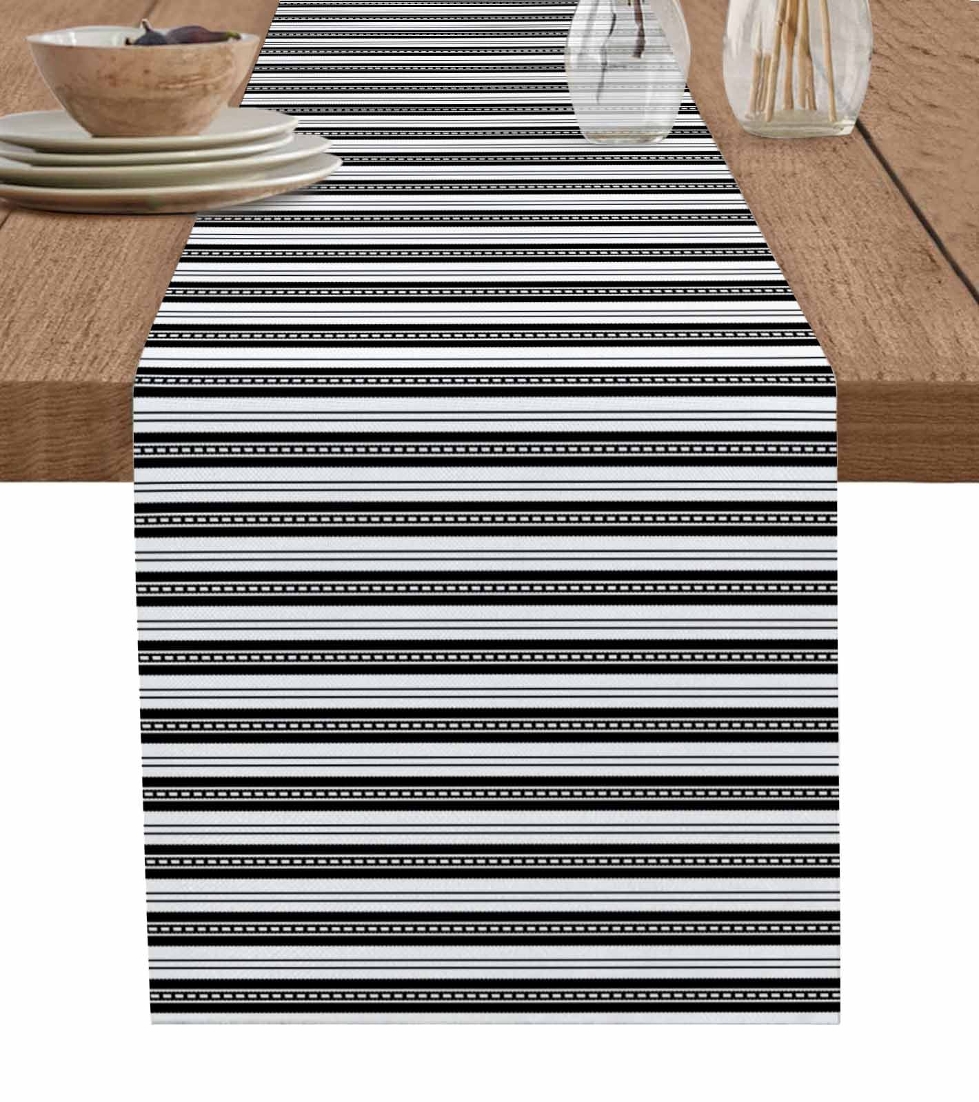 Boanket Boho Black Stripe Table Runner - 60 Inch Long, Kitchen Dining ...