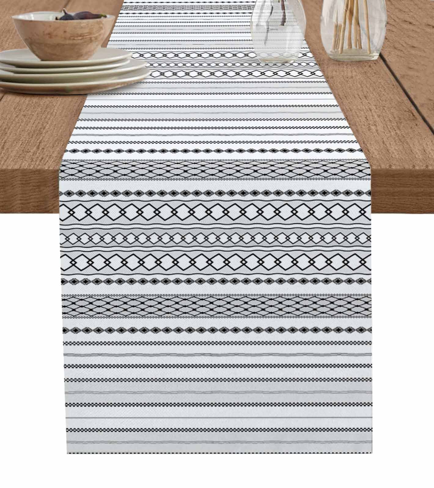 Boanket Boho Black Stripe Table Runner - 70 Inch Long, Kitchen Dining ...