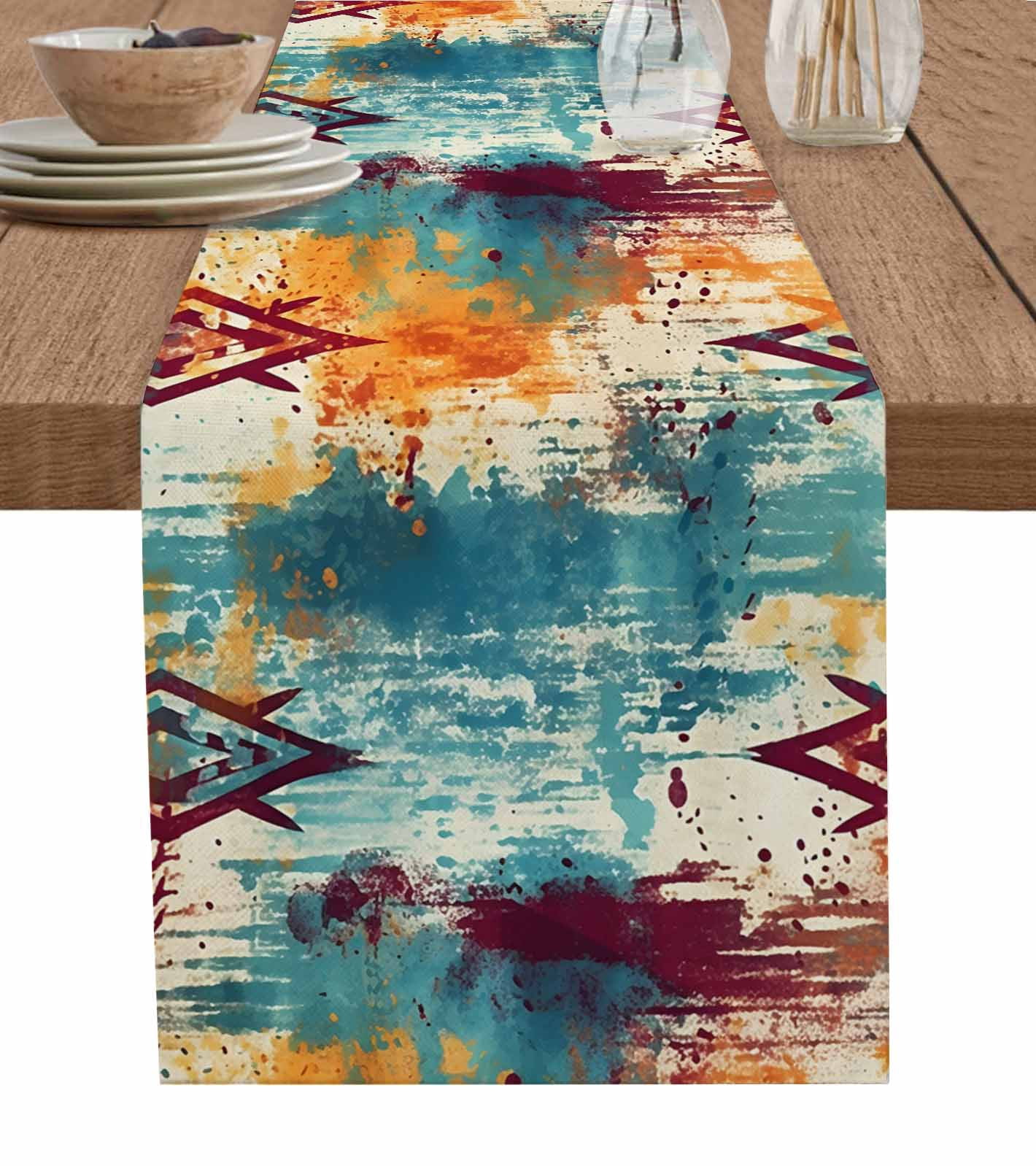 Boanket Boho Orange Teal Red Table Runner - 70 Inch Long, Kitchen ...