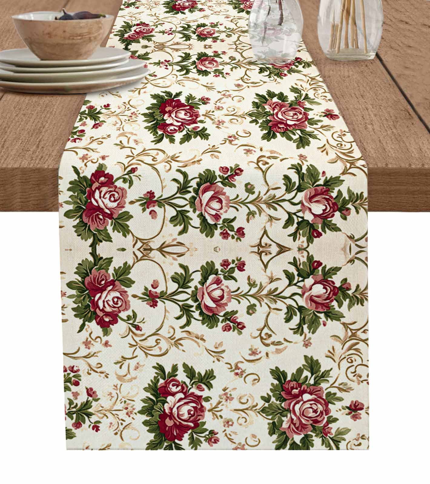Boanket Boho Pink Red Floral Table Runner - 90 Inch Long, Kitchen ...