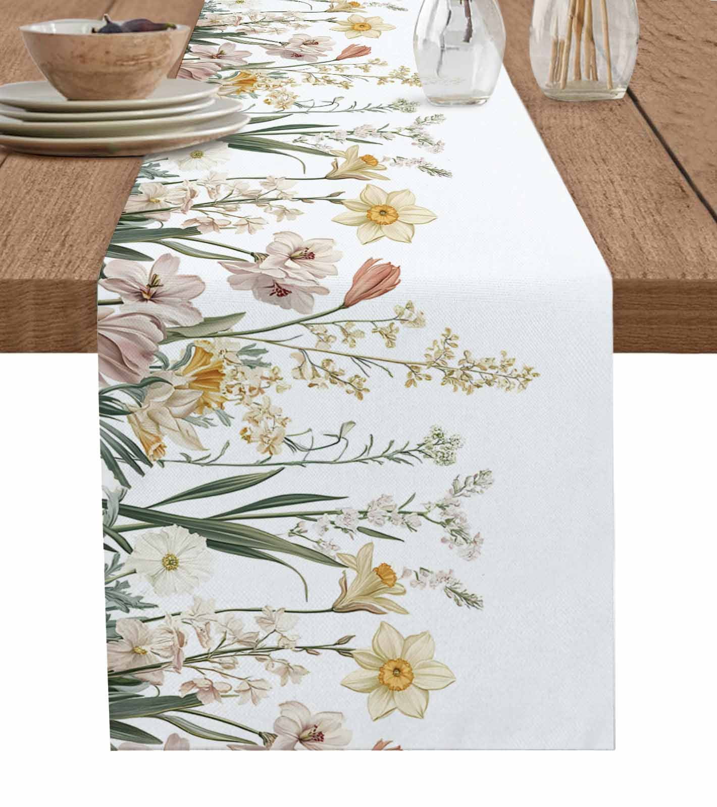 Boanket Botanical Floral Spring Table Runner - 90 Inch Long, Kitchen ...