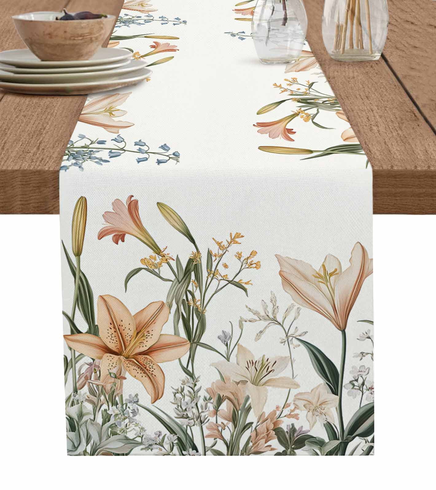 Boanket Botanical Flower Table Runner - 108 Inch Long, Kitchen Dining ...