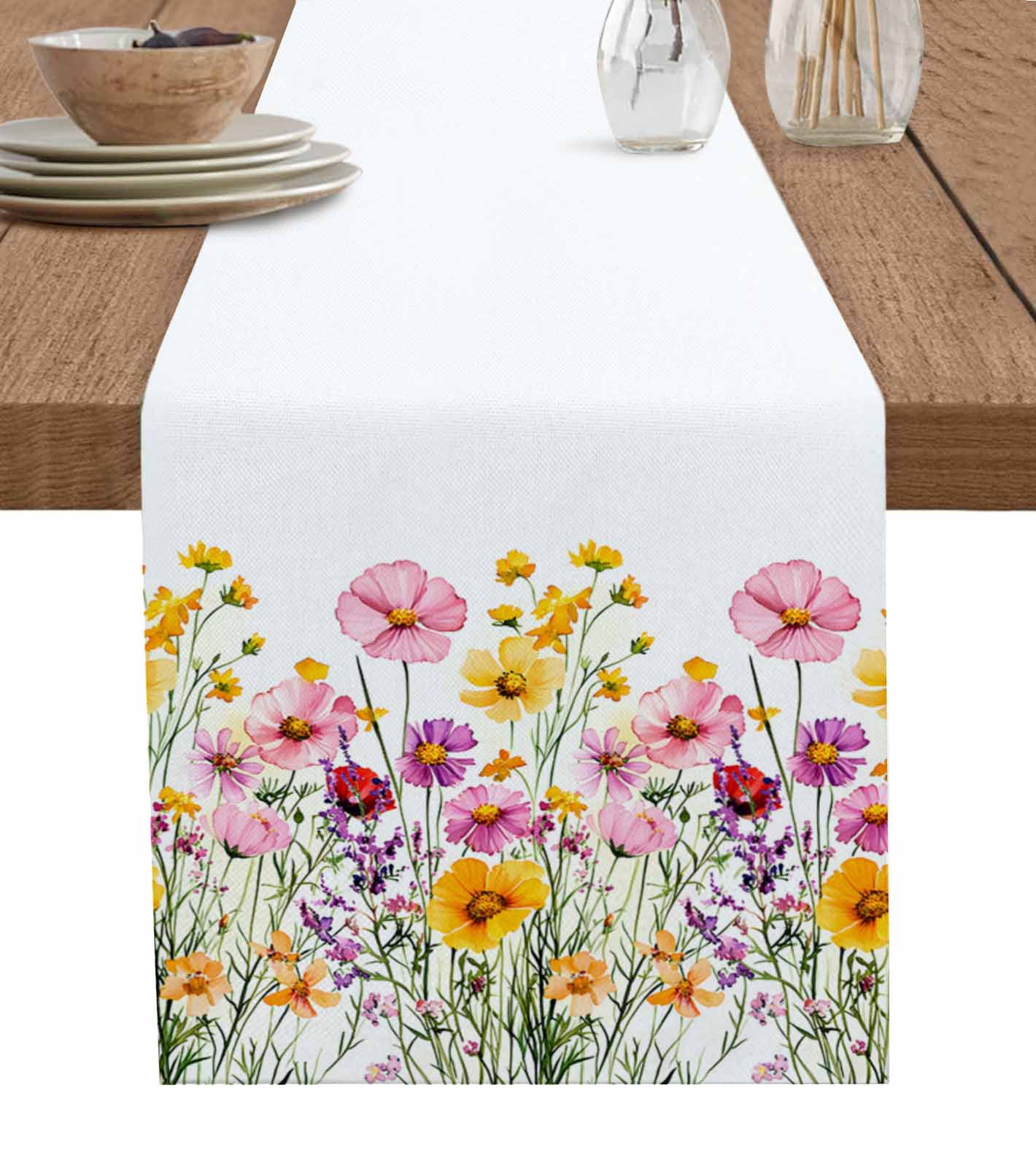 Boanket Botanical Flowers Table Runner - 48 Inch Long, Kitchen Dining ...