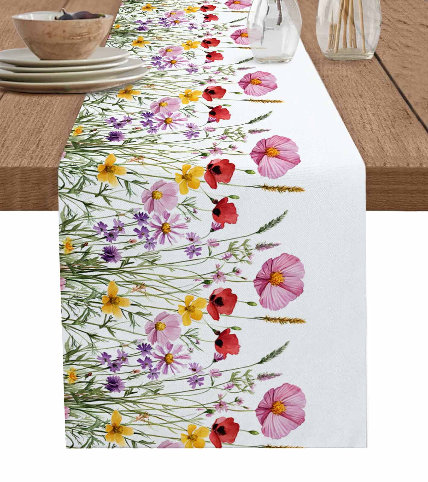 Boanket Botanical Flowers Table Runner - 60 Inch Long, Kitchen Dining ...