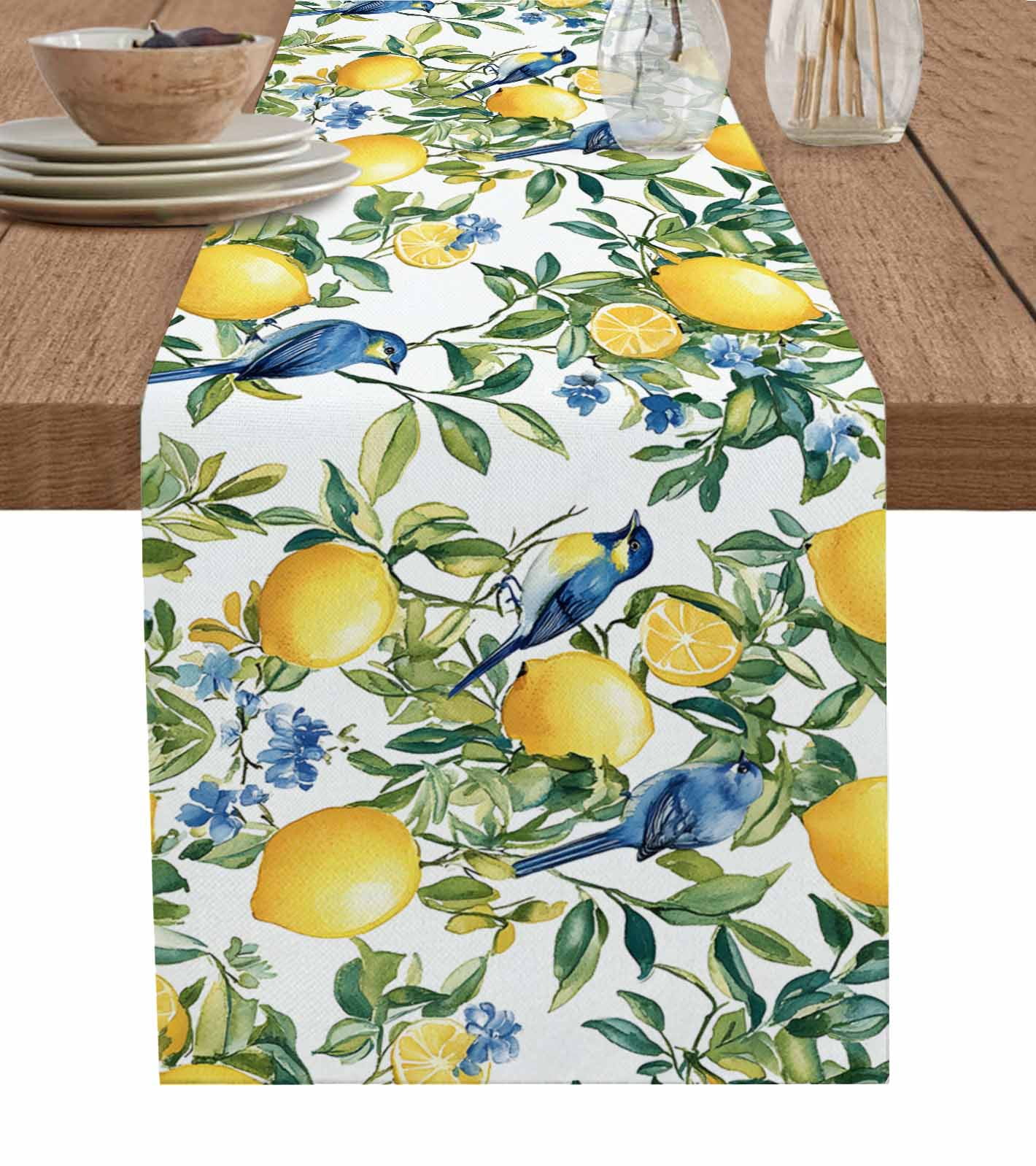 Boanket Botanical Lemon Table Runner - 70 Inch Long, Kitchen Dining ...