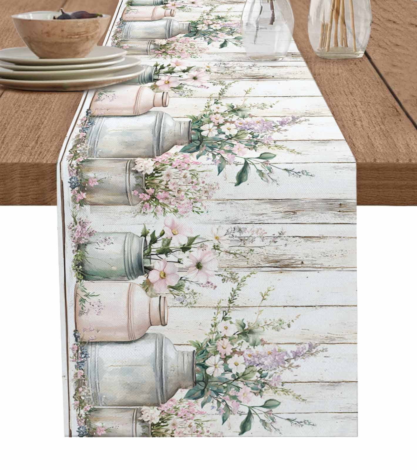 Boanket Botanicals Flower Table Runner - 48 Inch Long, Kitchen Dining ...
