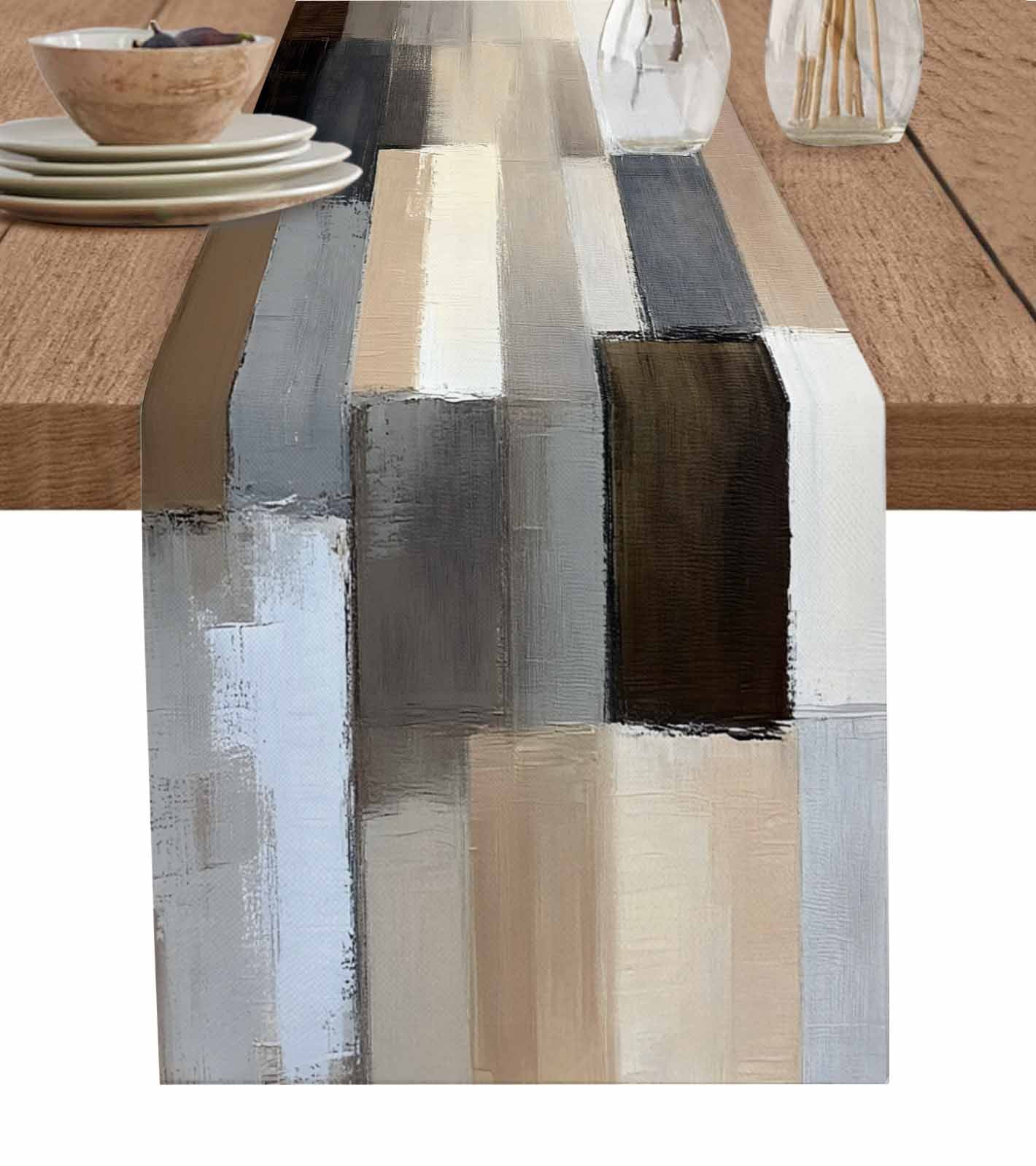 Boanket Brown Beige Plaid Table Runner - 90 Inch Long, Kitchen Dining ...