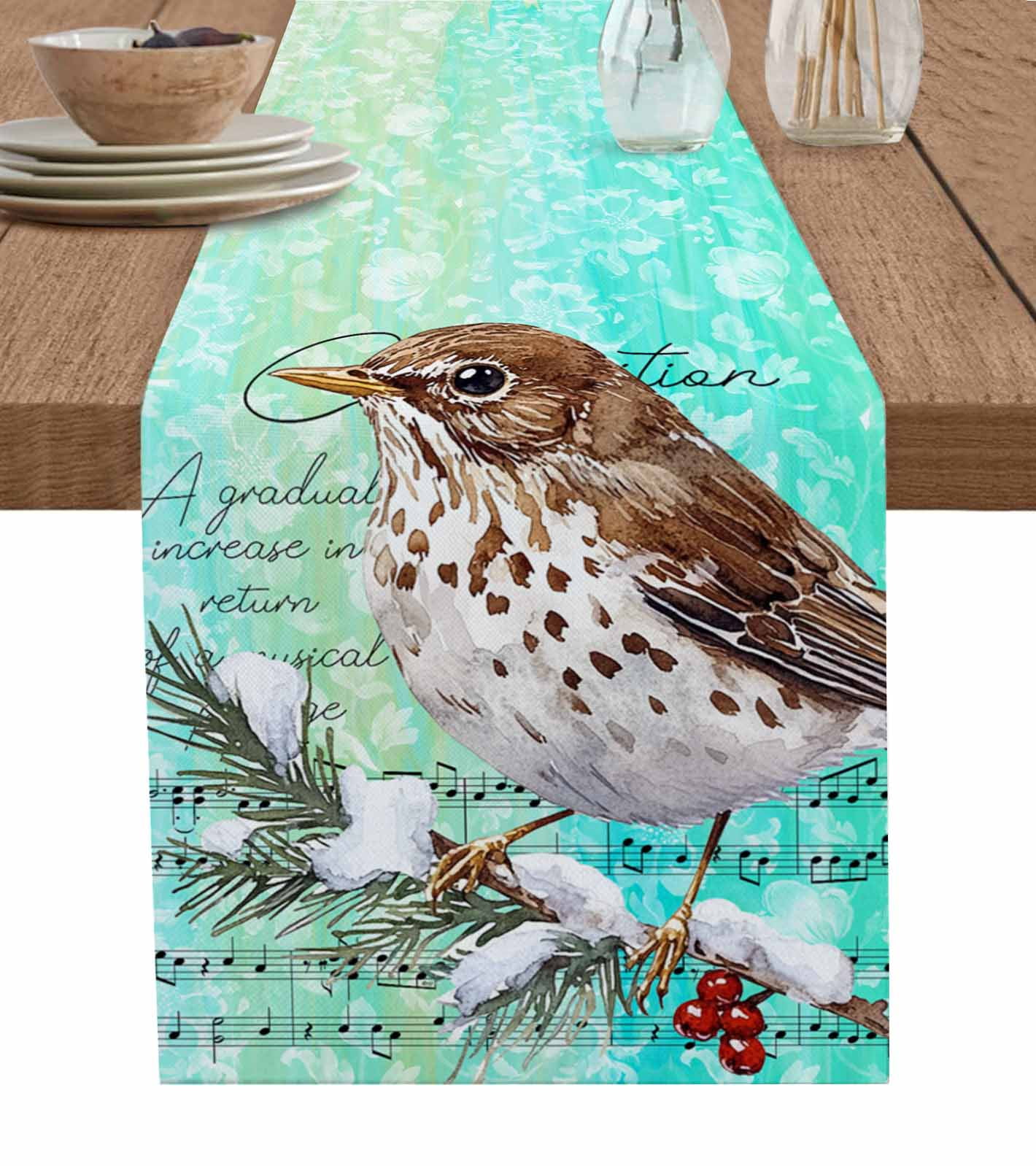 Boanket Brown Bird Table Runner - 60 Inch Long, Kitchen Dining Table ...