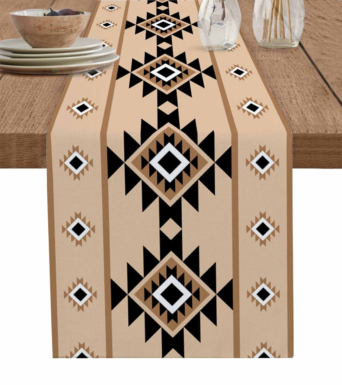 Boanket Brown Black Boho Table Runner - 70 Inch Long, Kitchen Dining Table Runner Dresser ...