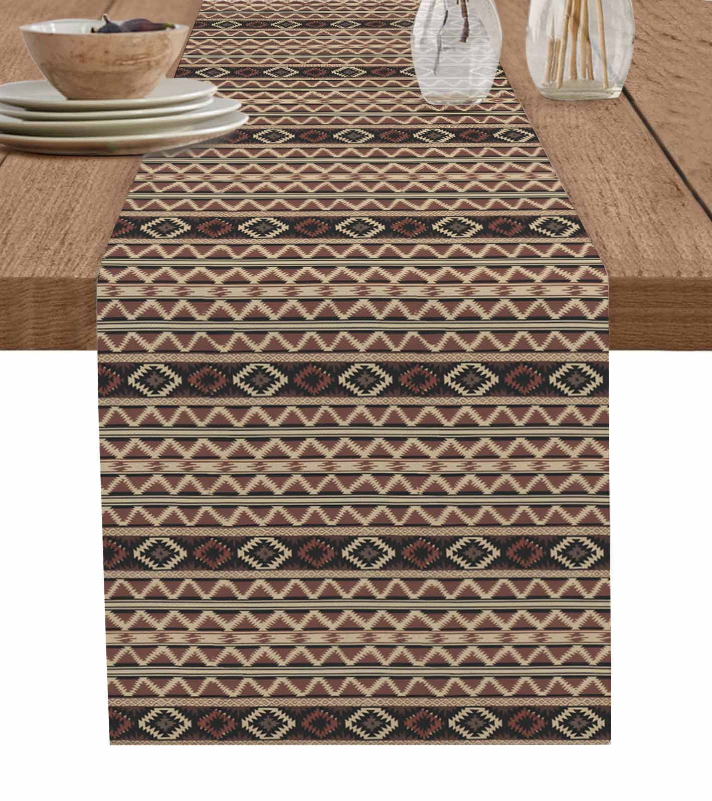 Boanket Brown Geometric Table Runner - 60 Inch Long, Kitchen Dining ...