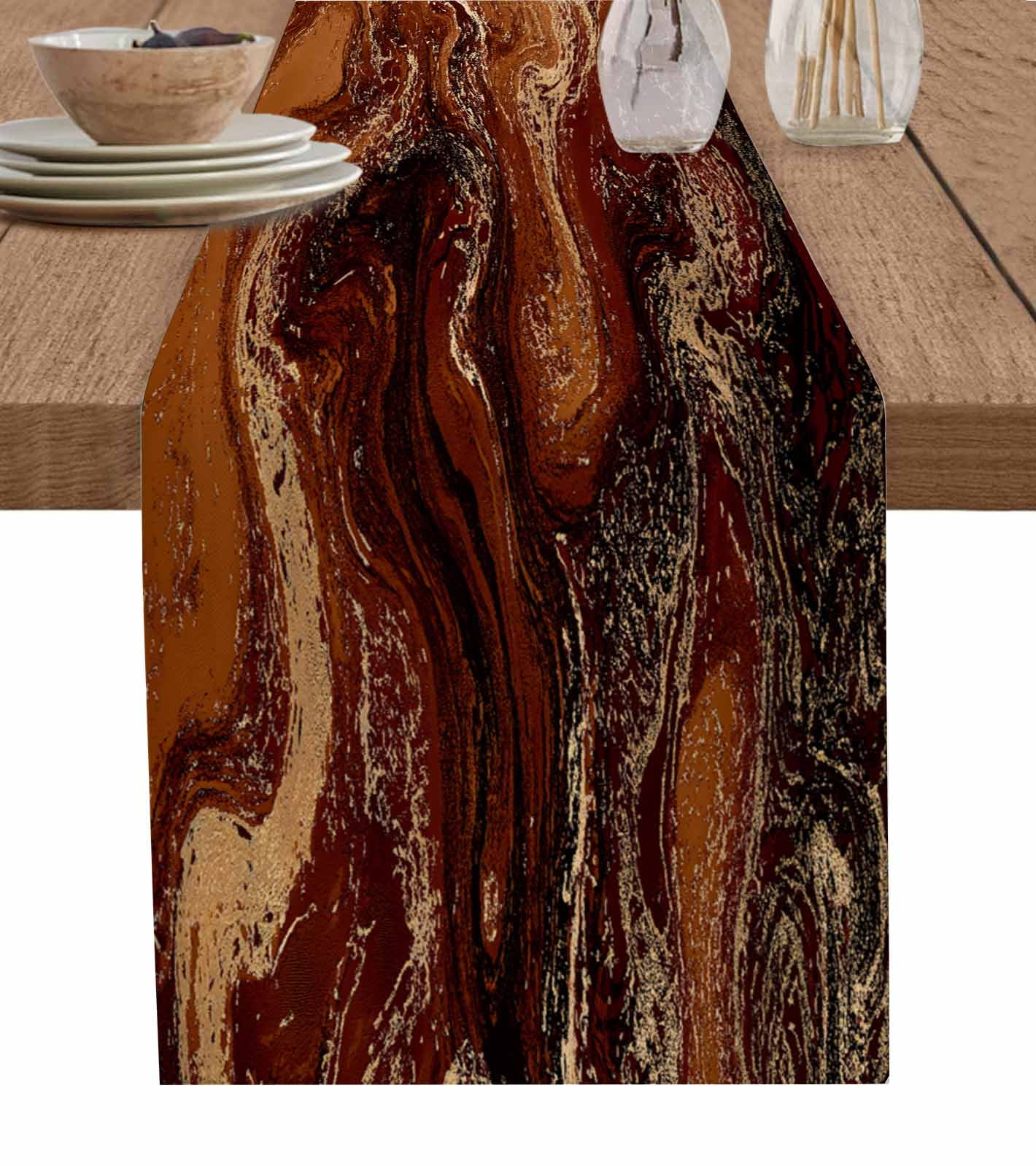 Boanket Brown Marble Table Runner - 36 Inch Long, Kitchen Dining Table ...