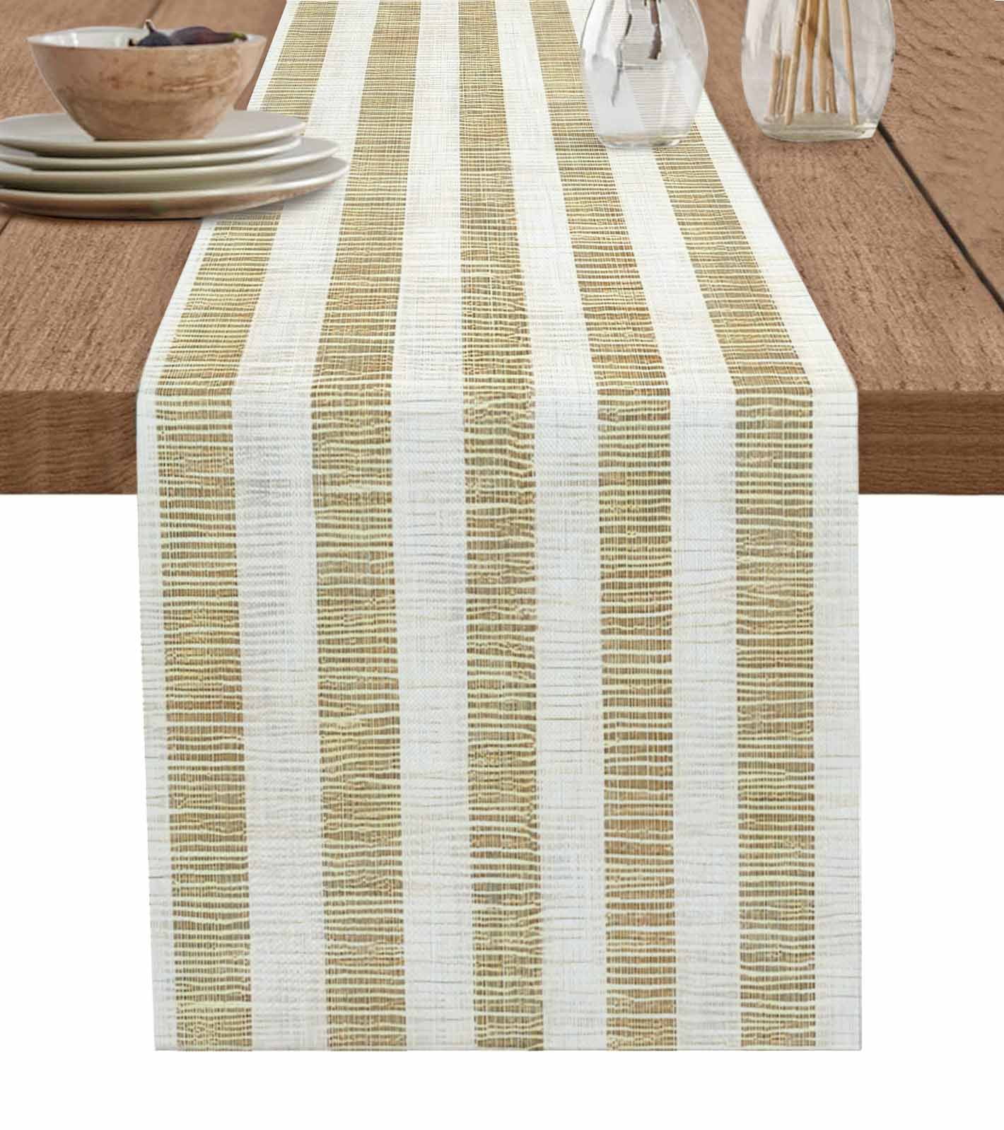 Boanket Brown Striped Table Runner - 48 Inch Long, Kitchen Dining Table ...