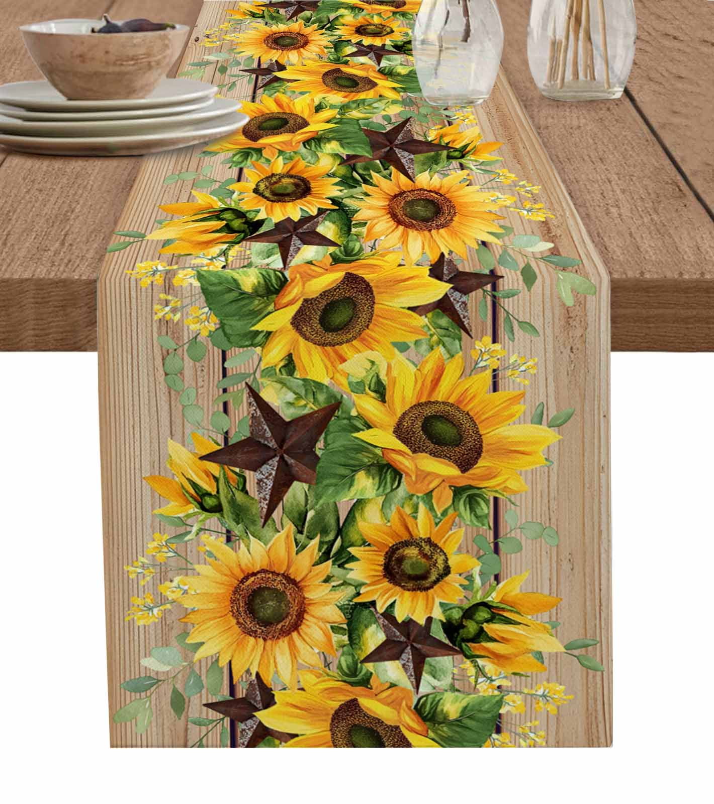 Boanket Brown Sunflower Table Runner - 108 Inch Long, Kitchen Dining ...