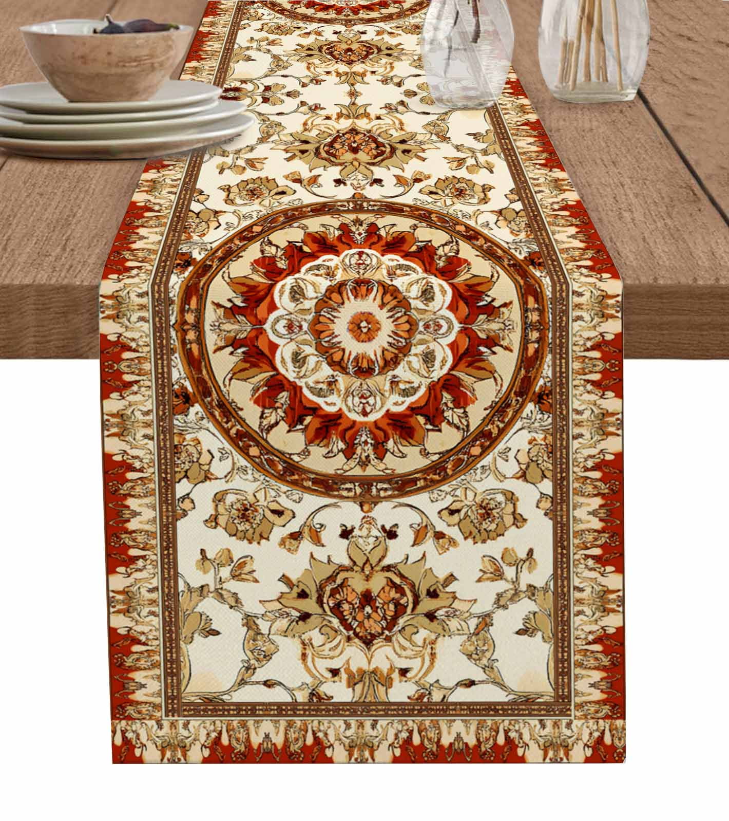 Boanket Burnt Orange Boho Table Runner - 60 Inch Long, Kitchen Dining ...