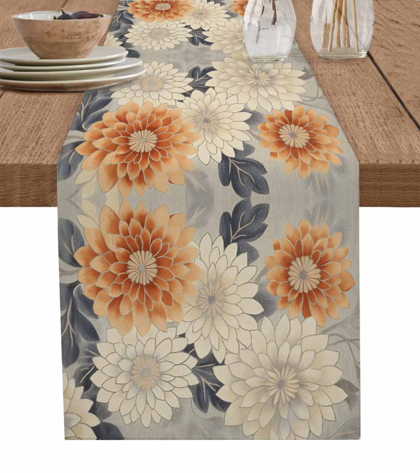 Boanket Burnt Orange Grey Table Runner - 90 Inch Long, Kitchen Dining ...