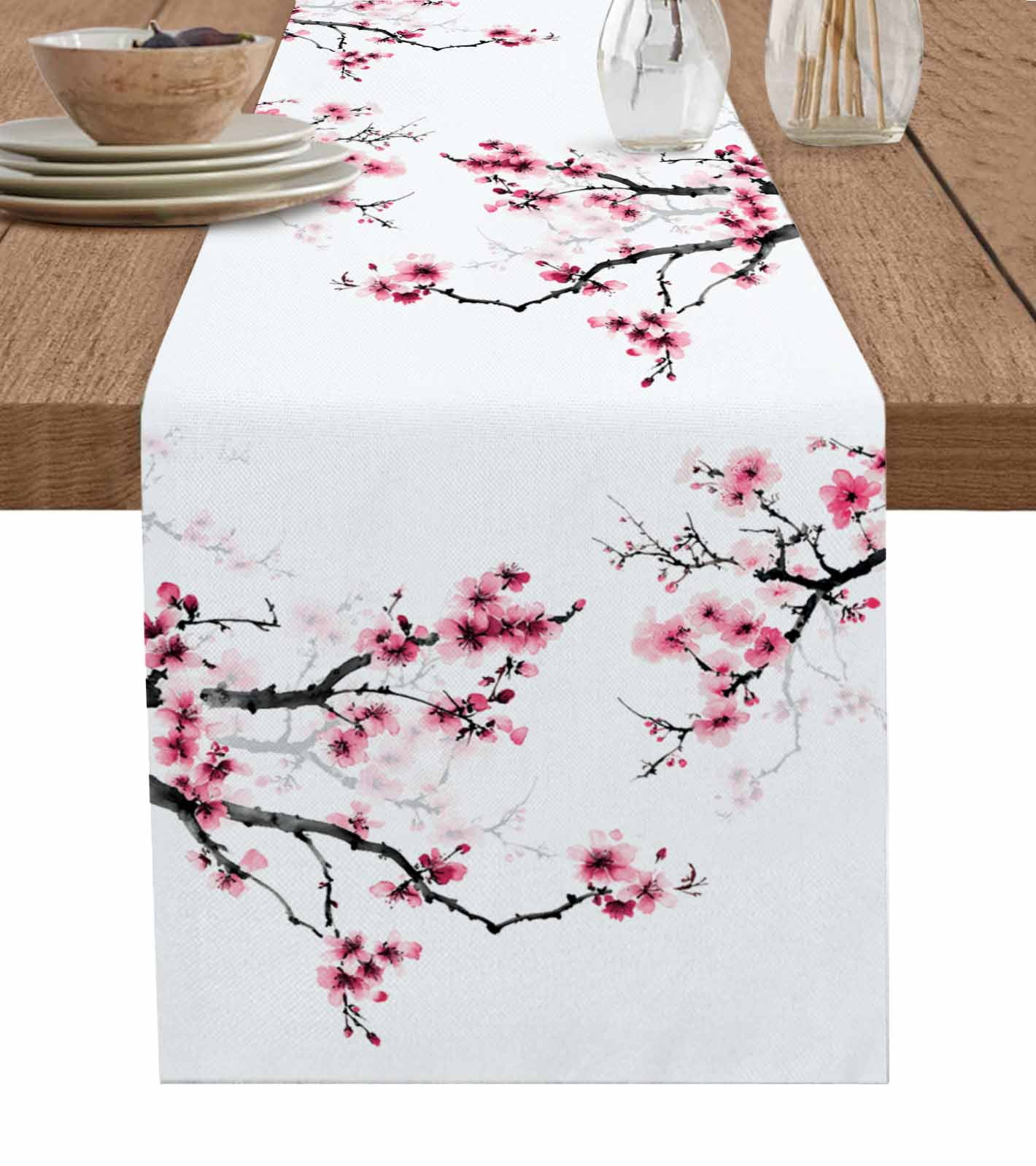 Boanket Cherry Blossoms Table Runner - 70 Inch Long, Kitchen Dining Table Runner Dresser Scarves ...