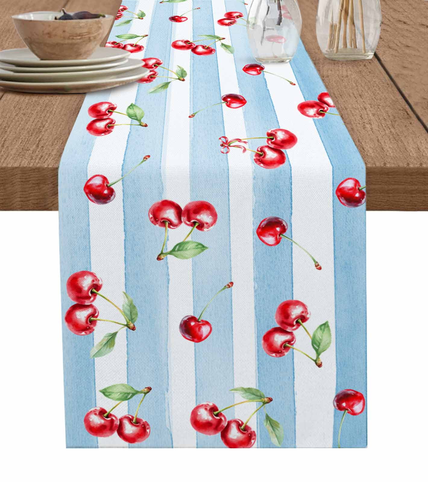 Boanket Cherry Farmhouse Table Runner - 90 Inch Long, Kitchen Dining ...