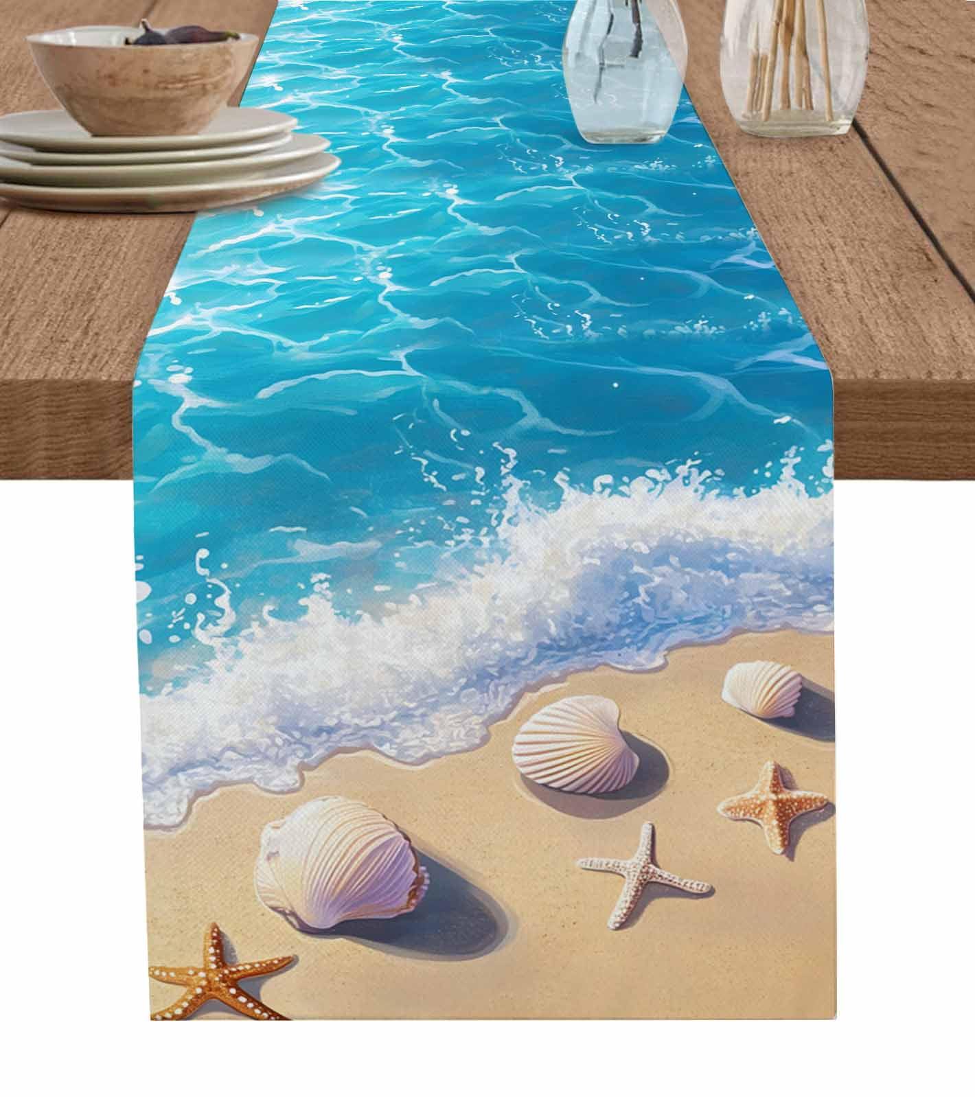 Boanket Coastal Beach Table Runner - 108 Inch Long, Kitchen Dining ...