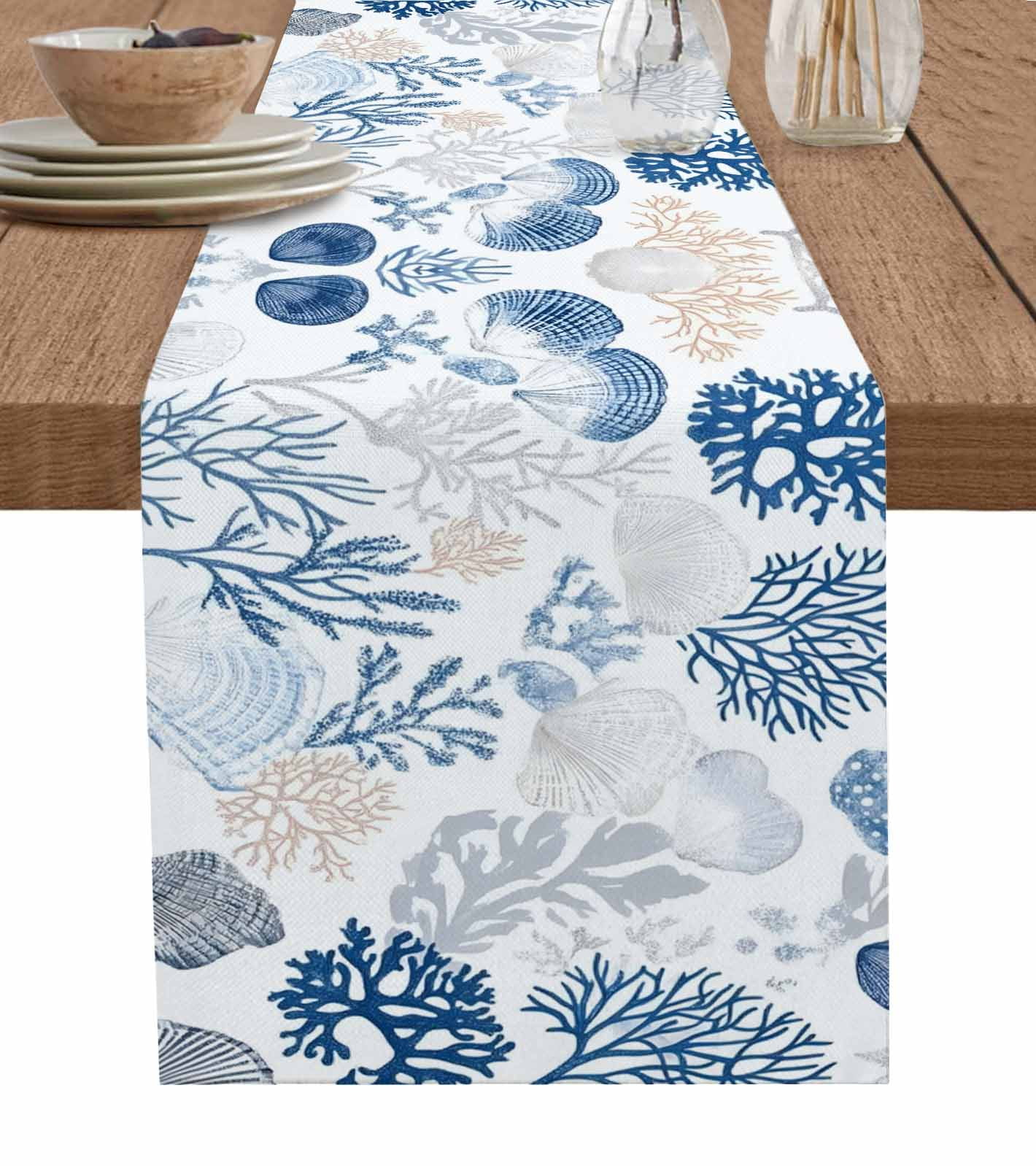 Boanket Coastal Blue Coral Table Runner - 36 Inch Long, Kitchen Dining ...