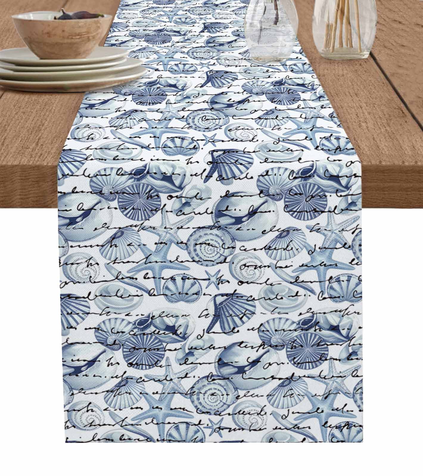 Boanket Coastal Blue Table Runner - 120 Inch Long, Kitchen Dining Table ...