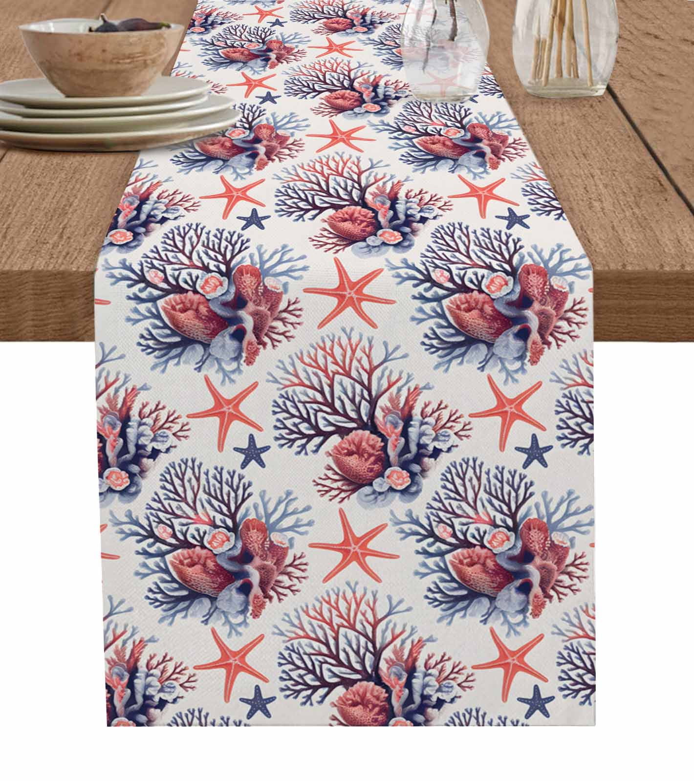 Boanket Coastal Coral Table Runner - 120 Inch Long, Kitchen Dining Table Runner Dresser Scarves ...