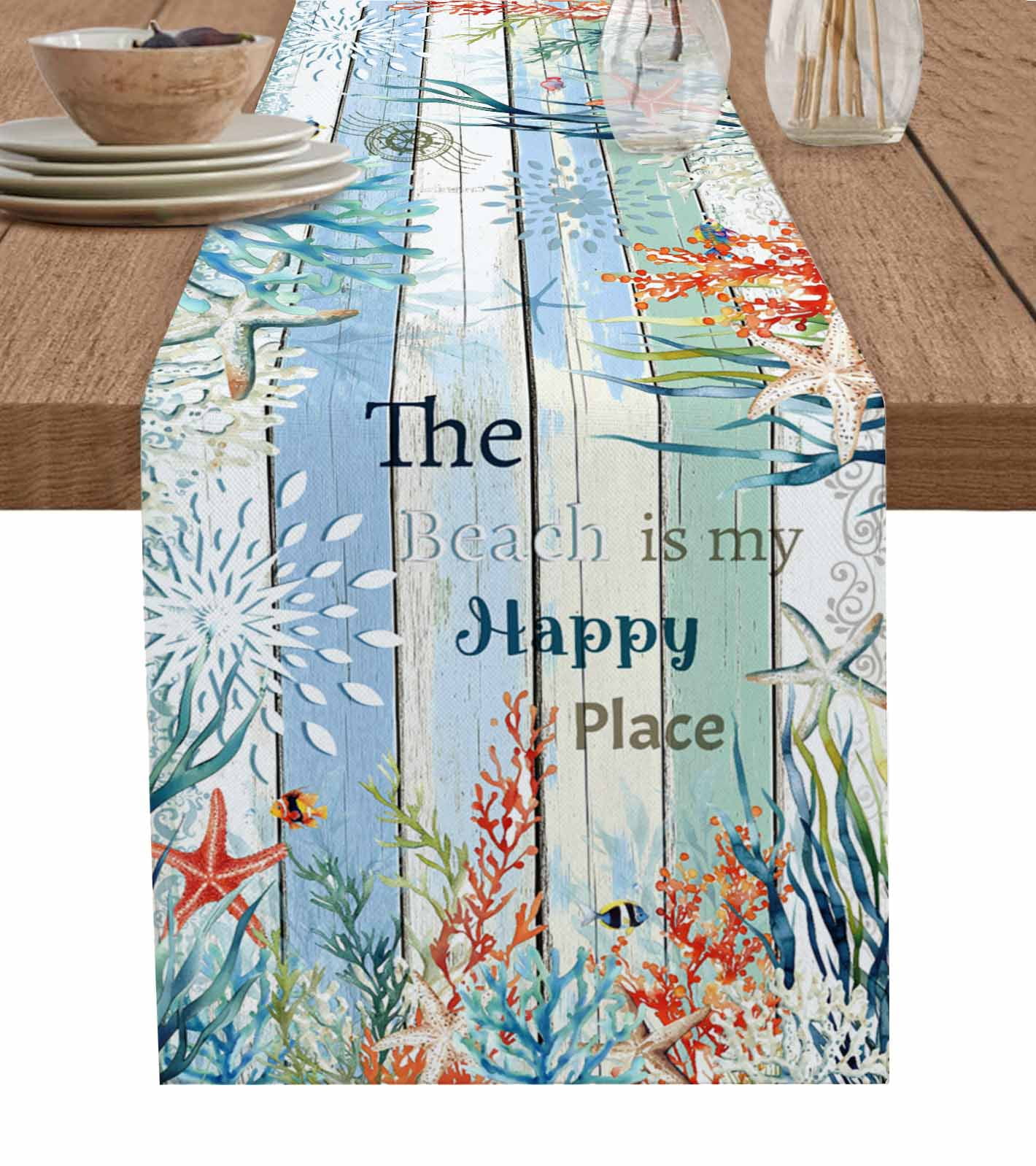 Boanket Coastal Coral Table Runner - 72 Inch Long, Kitchen Dining Table ...