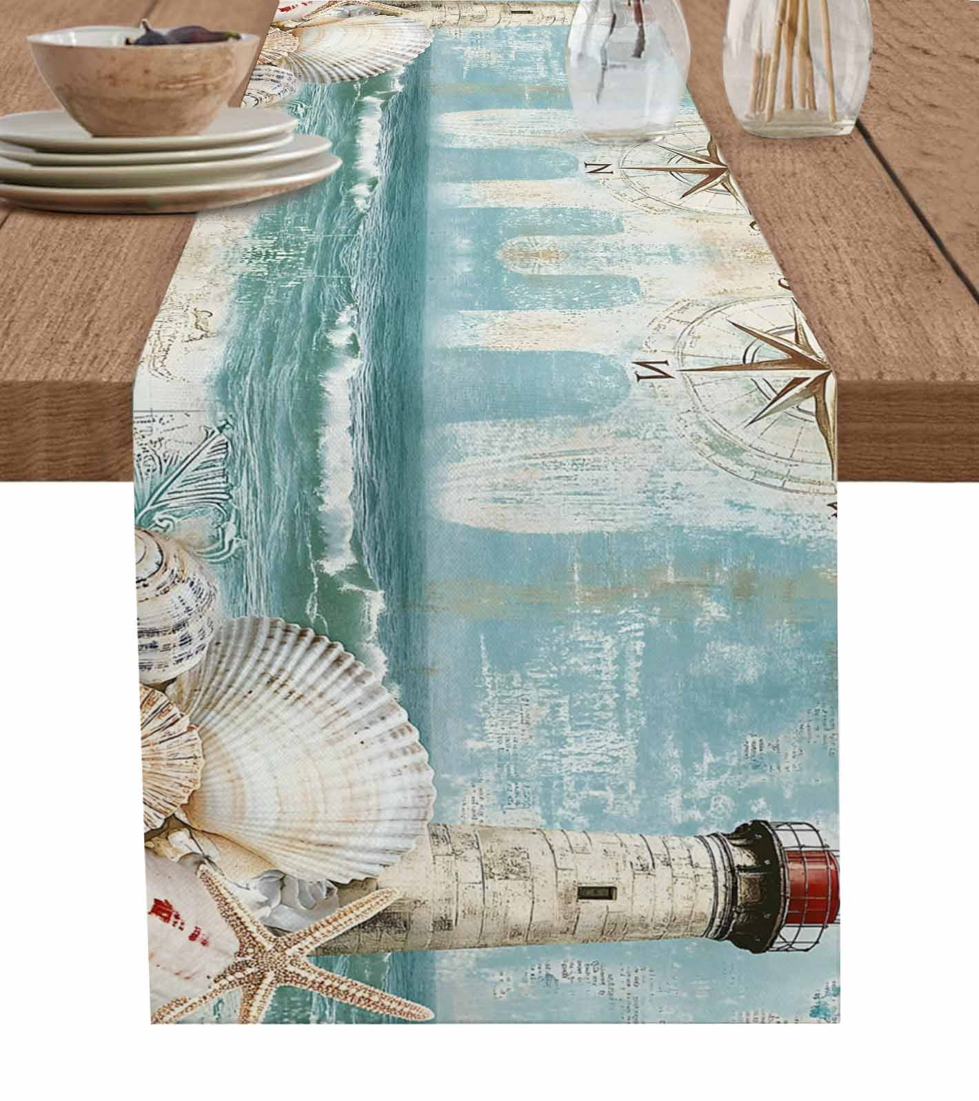 Boanket Coastal Nautical Table Runner - 90 Inch Long, Kitchen Dining ...