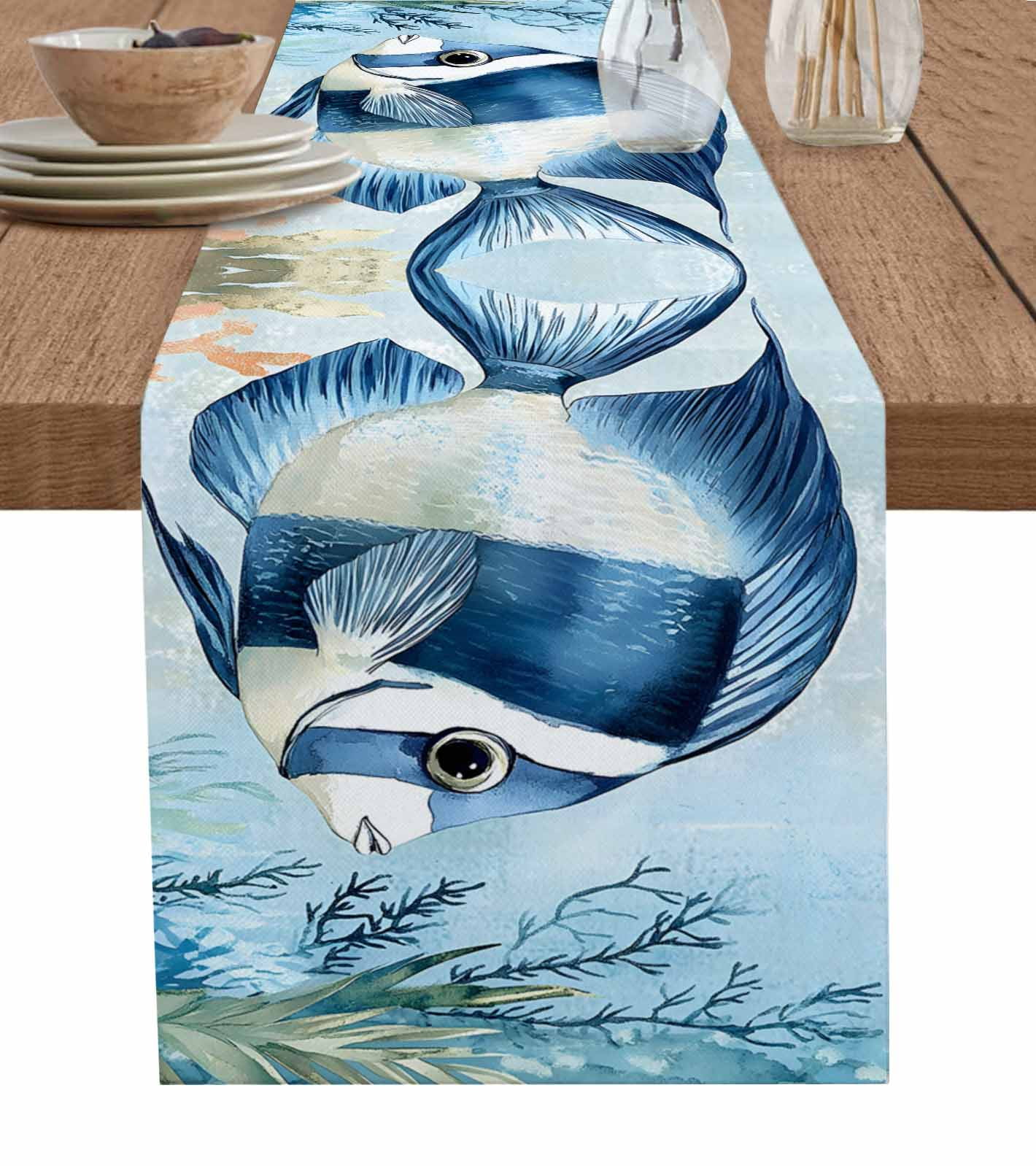 Boanket Coastal Ocean Fish Table Runner - 72 Inch Long, Kitchen Dining ...
