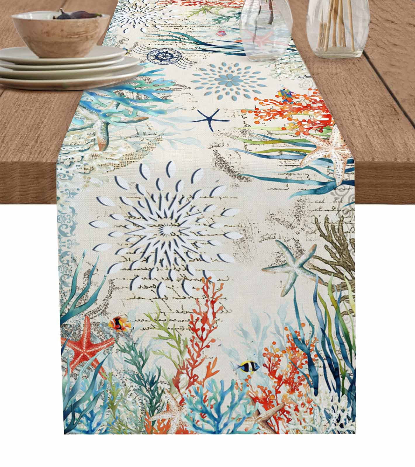 Boanket Coastal Ocean Table Runner - 36 Inch Long, Kitchen Dining Table ...