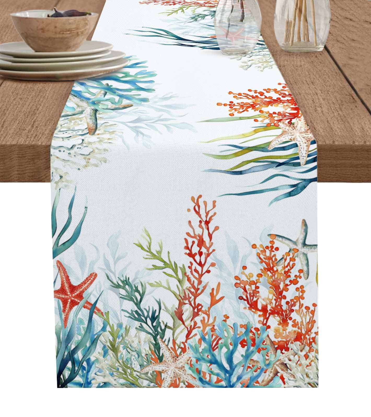 Boanket Coastal Ocean Table Runner - 90 Inch Long, Kitchen Dining Table ...