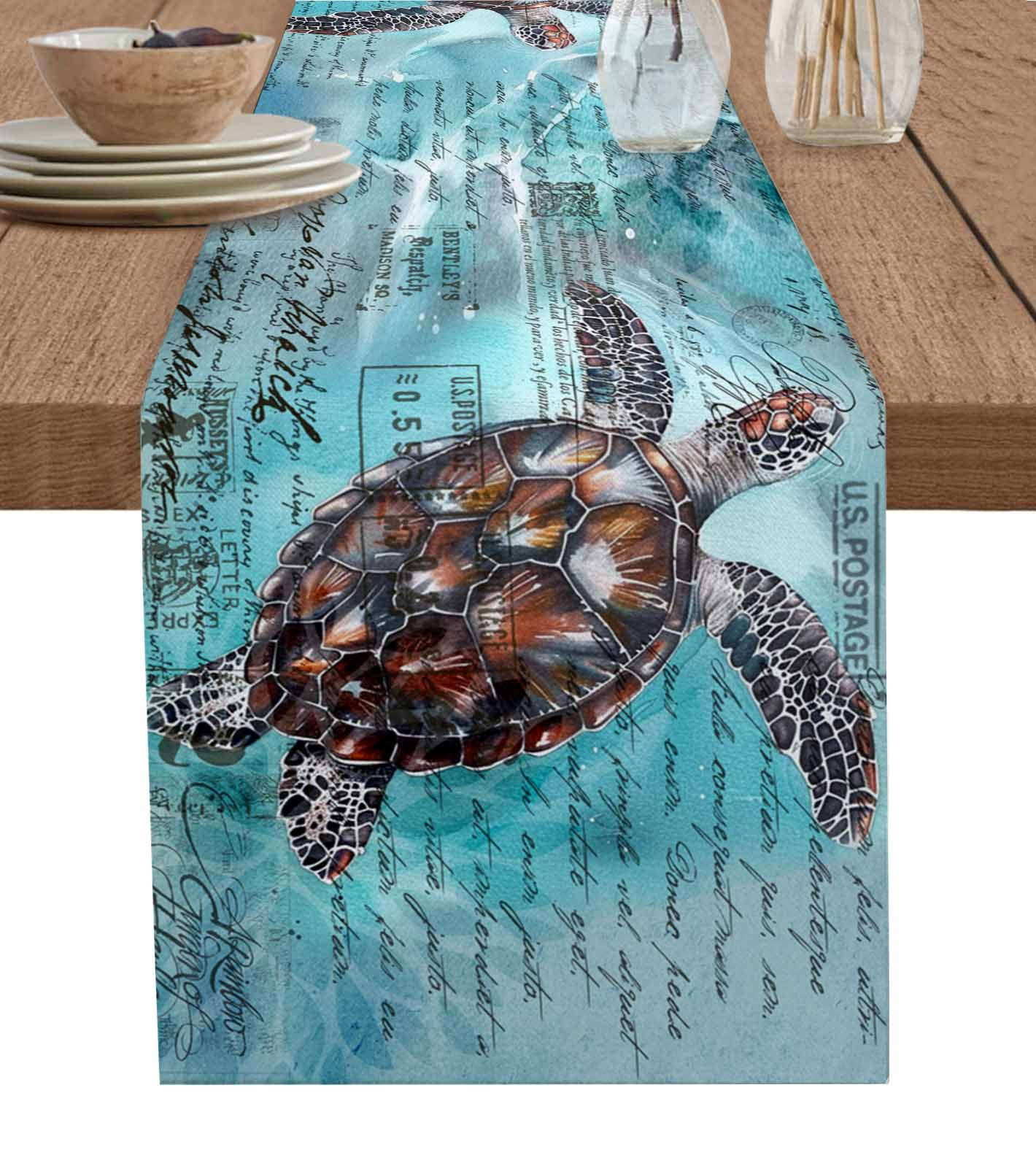 Boanket Coastal Sea Turtle Table Runner - 108 Inch Long, Kitchen Dining ...