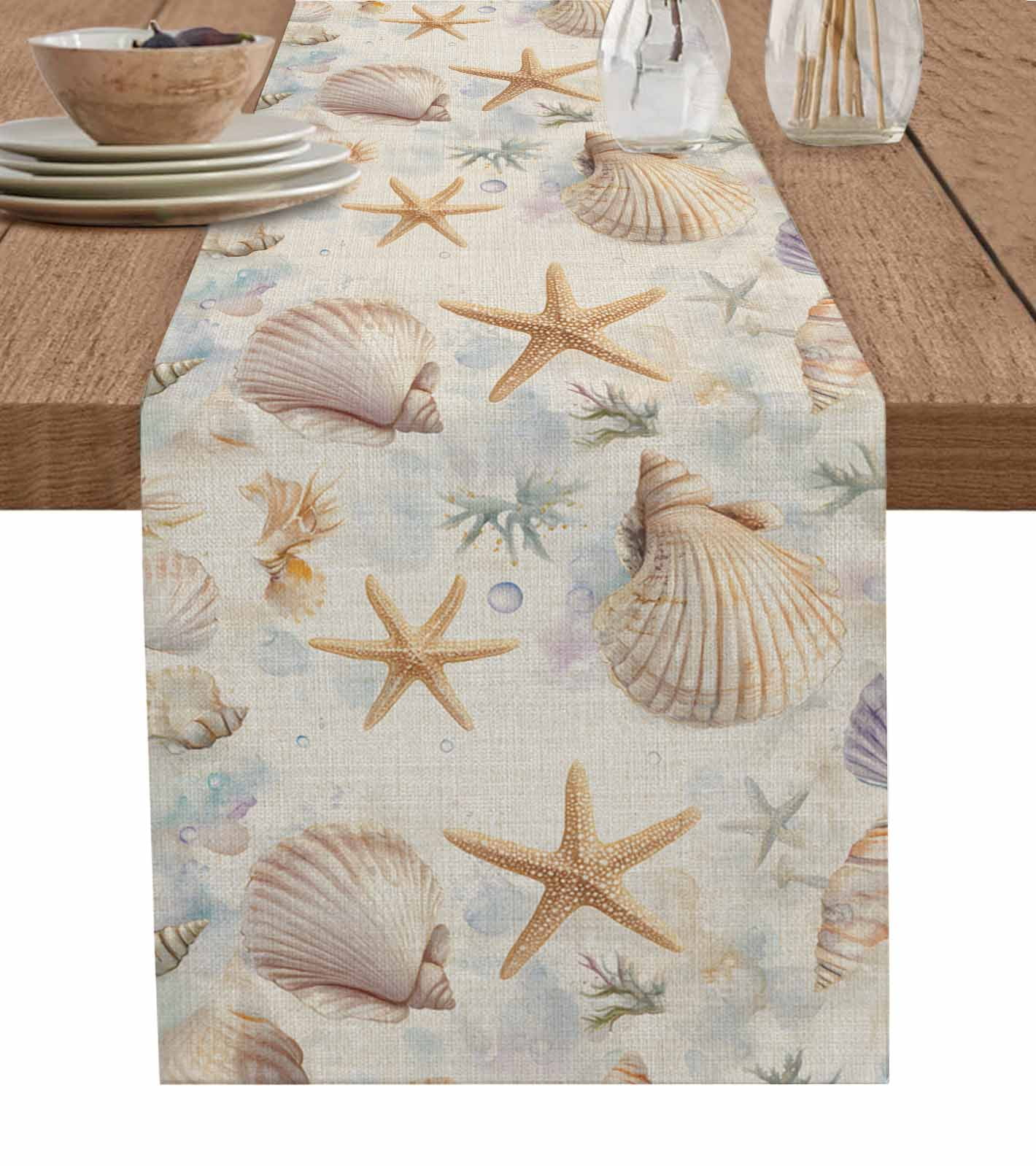 Boanket Coastal Shell Conch Table Runner - 70 Inch Long, Kitchen Dining ...