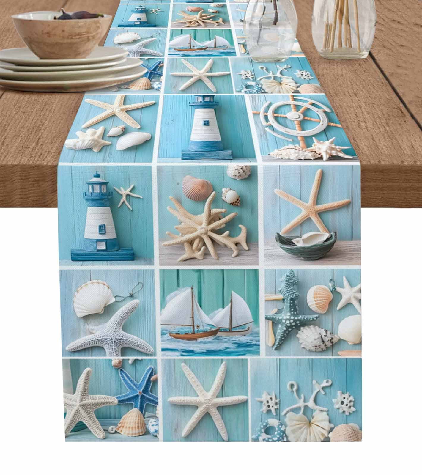 Boanket Coastal Summer Beach Table Runner - 108 Inch Long, Kitchen ...