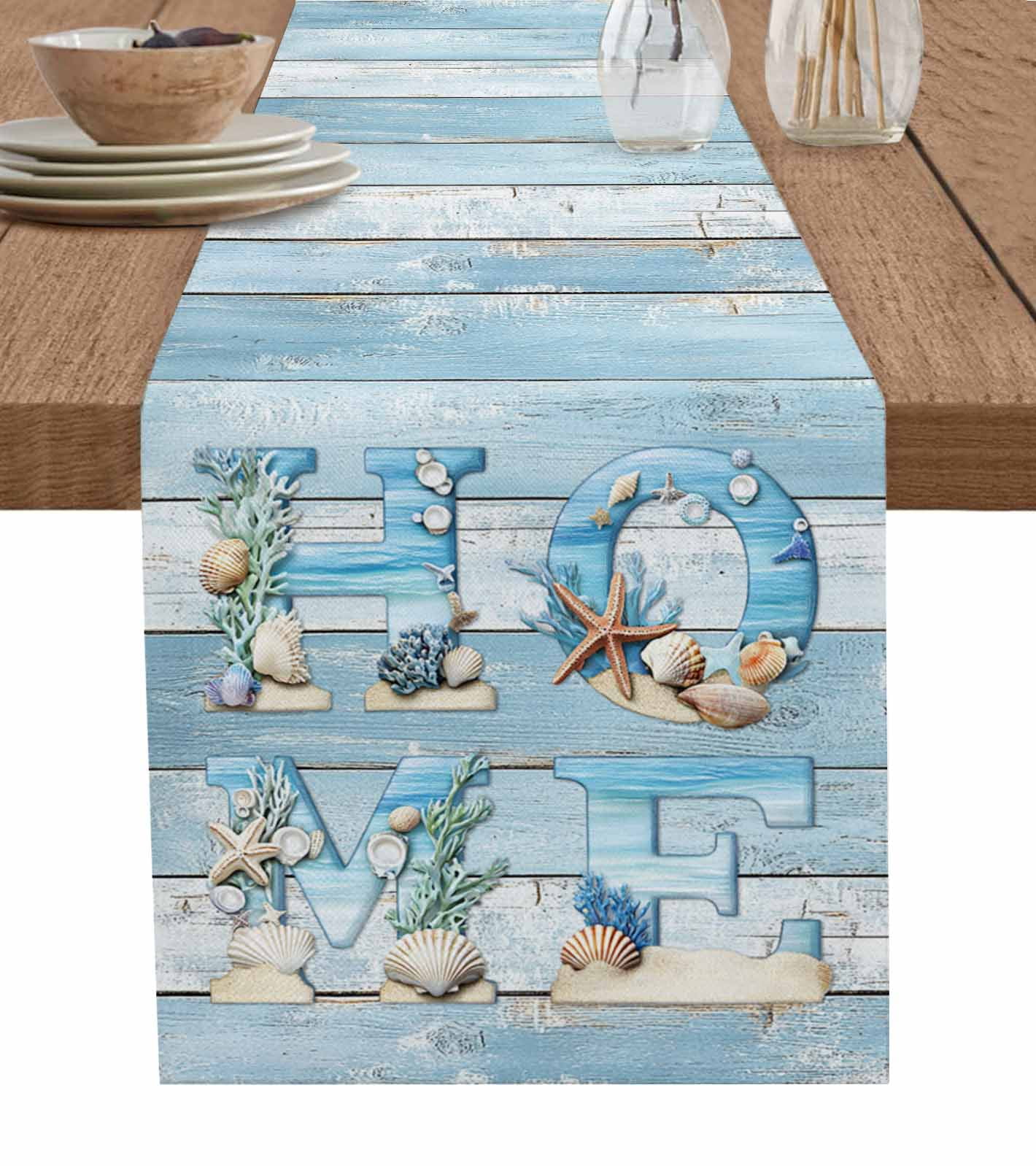 Boanket Coastal Summer Beach Table Runner - 72 Inch Long, Kitchen ...