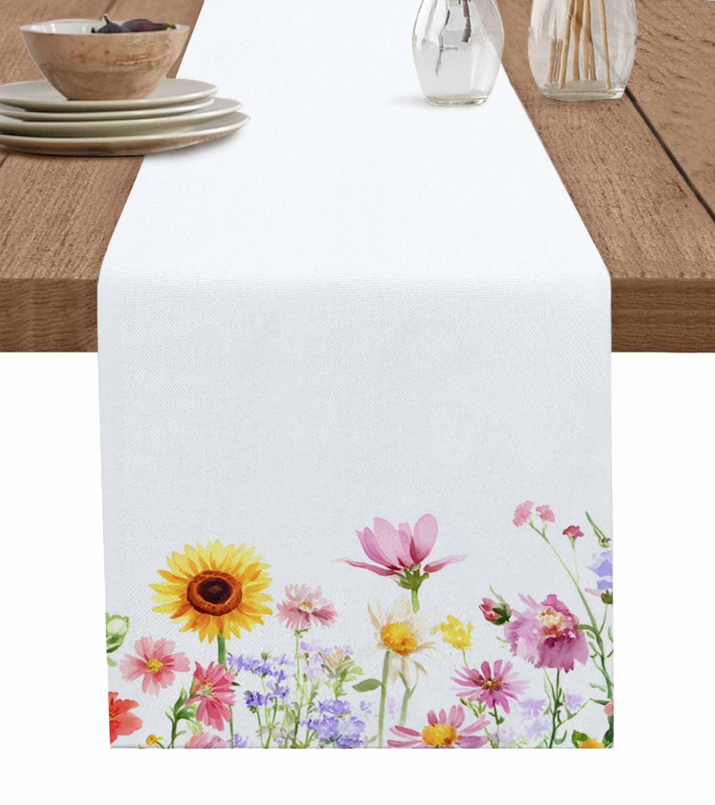 Boanket Colorful Floral Table Runner - 70 Inch Long, Kitchen Dining ...