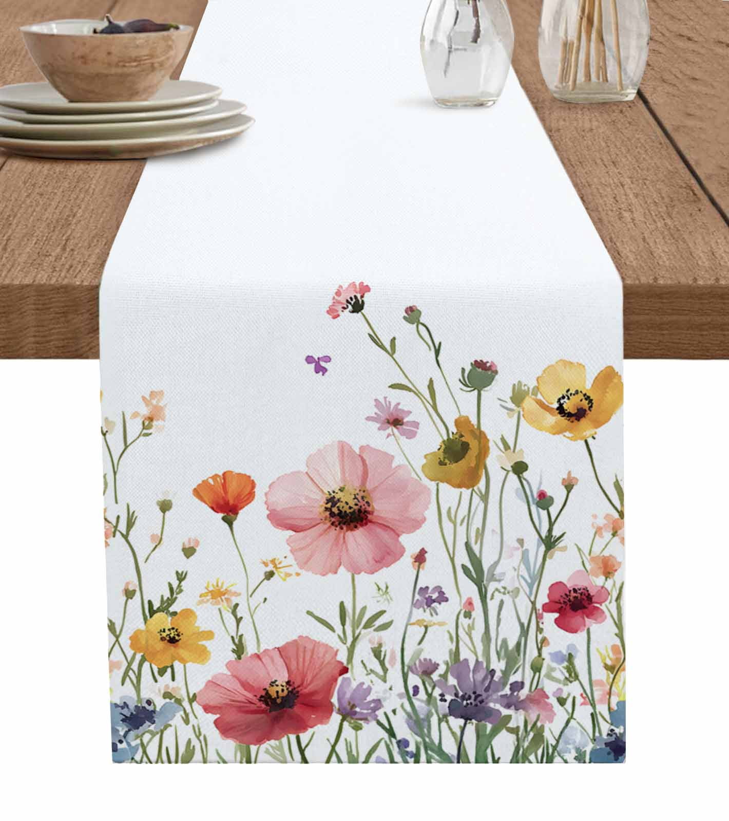 Boanket Colorful Flowers Table Runner - 108 Inch Long, Kitchen Dining ...