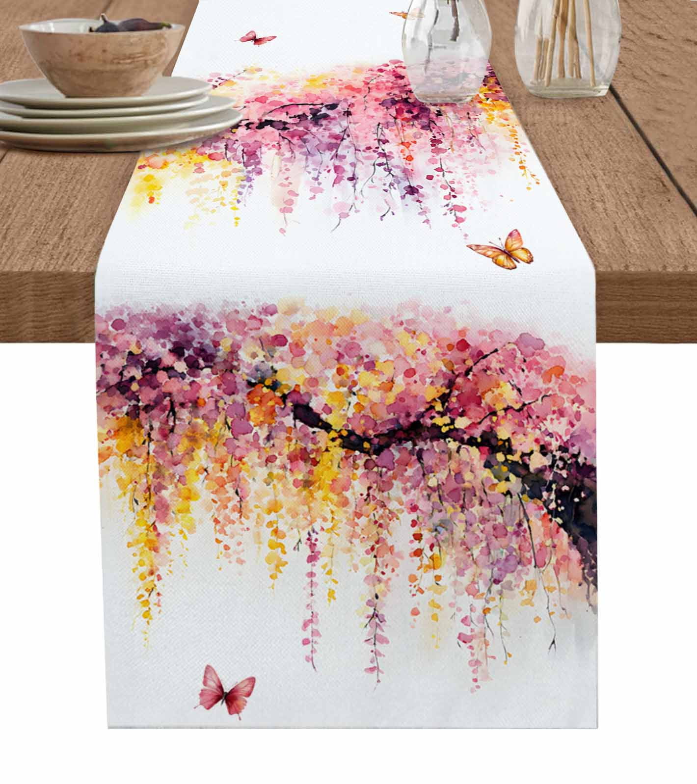 Boanket Colorful Flowers Table Runner - 120 Inch Long, Kitchen Dining ...