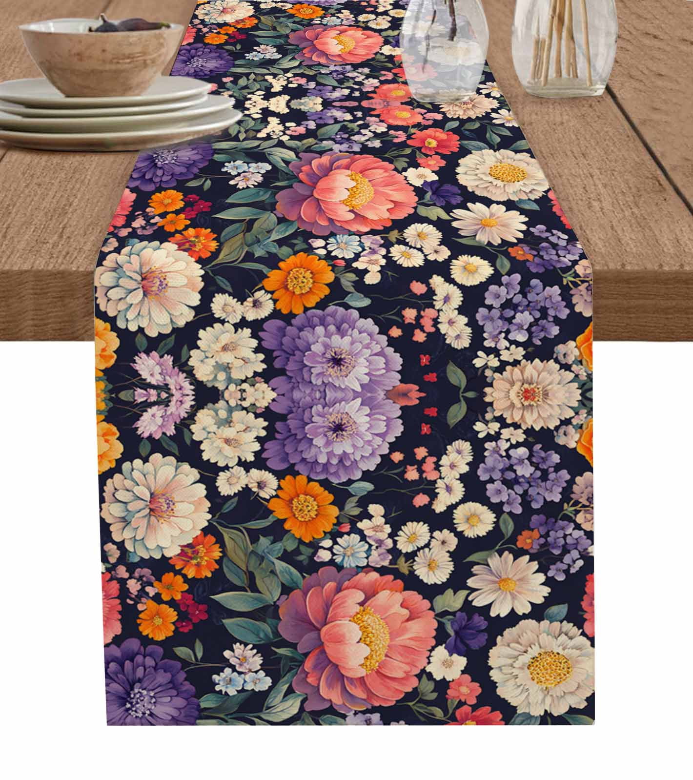 Boanket Colorful Spring Floral Table Runner - 120 Inch Long, Kitchen ...