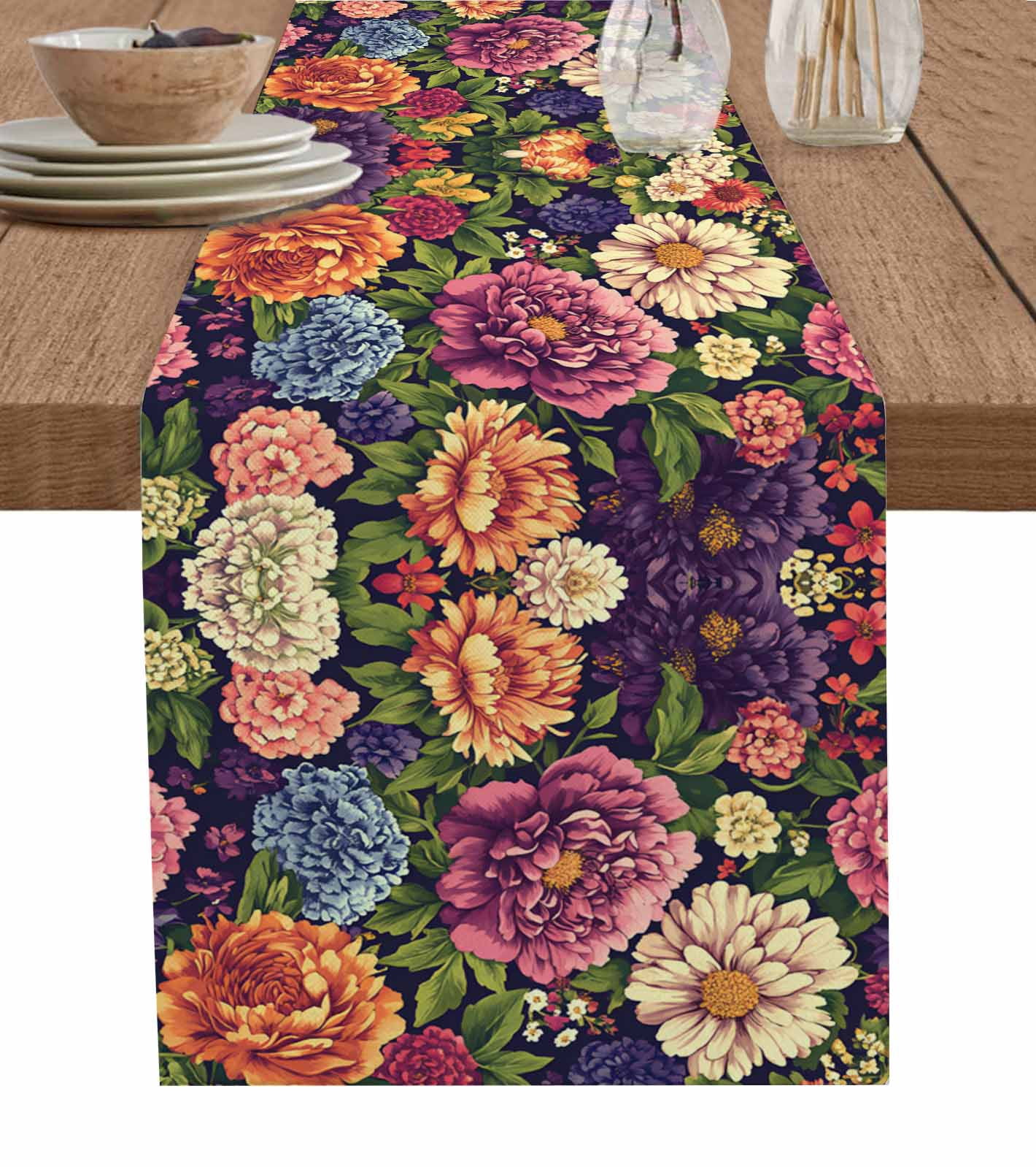 Boanket Colorful Spring Floral Table Runner - 48 Inch Long, Kitchen ...