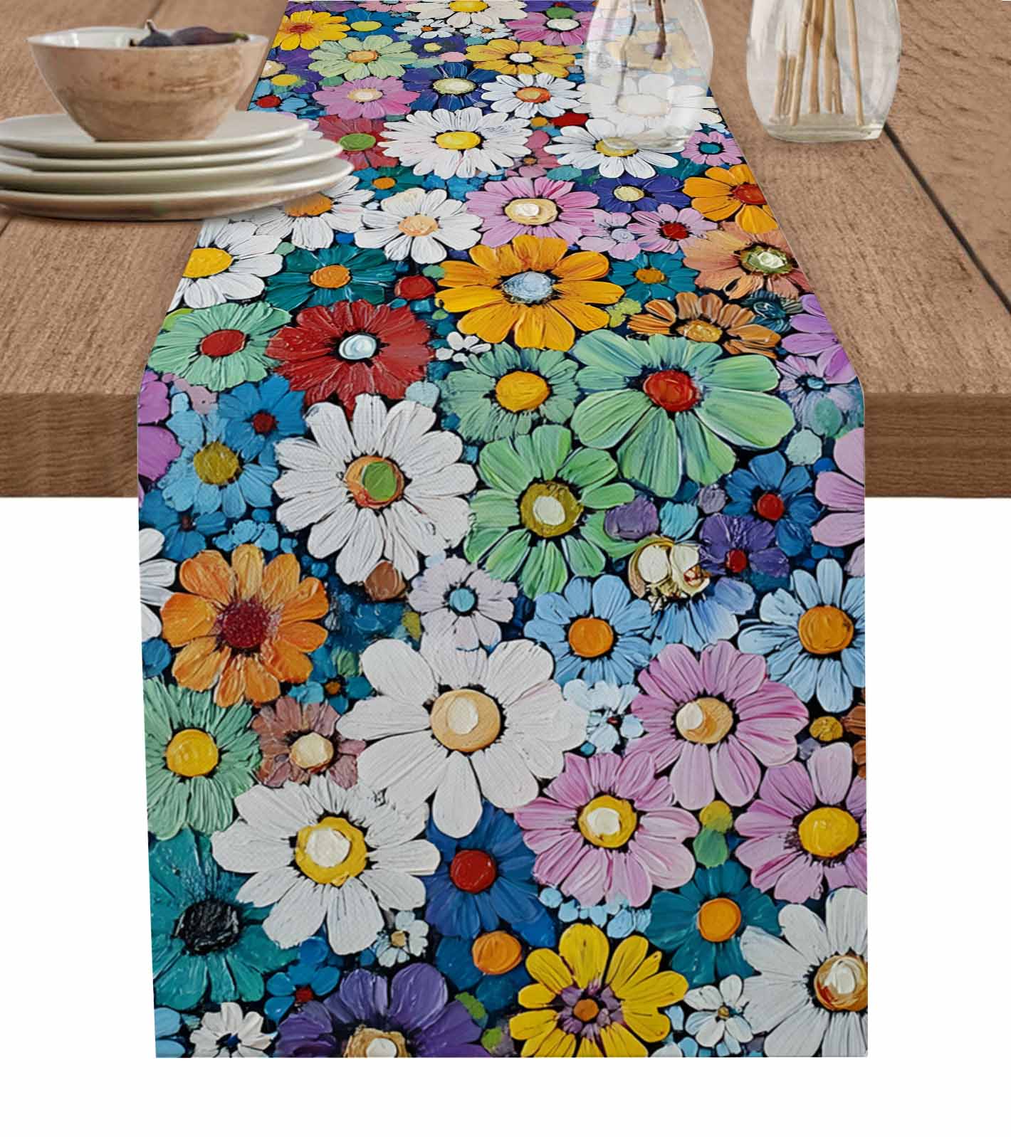 Boanket Colorful Spring Floral Table Runner - 48 Inch Long, Kitchen ...