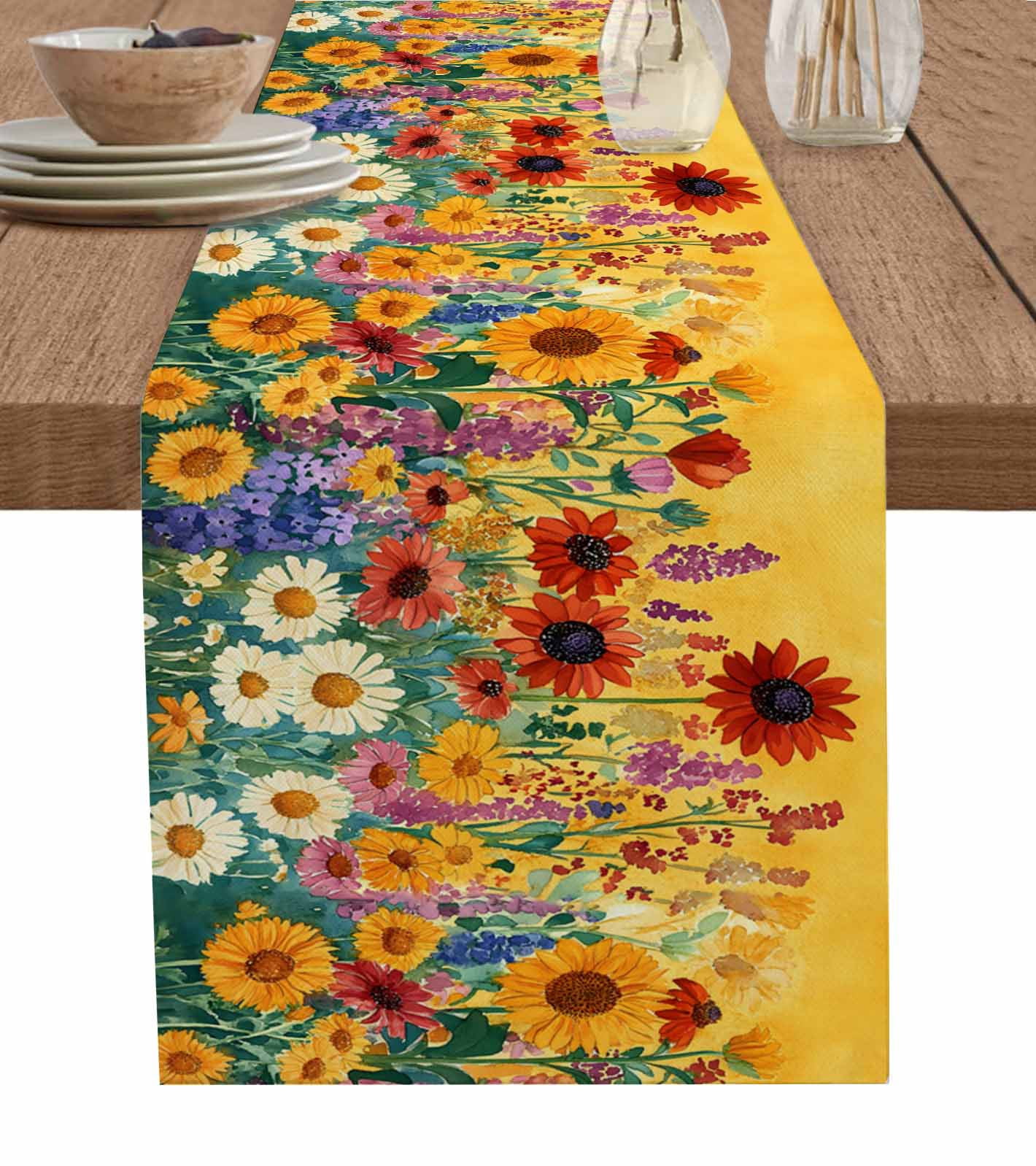 Boanket Colorful Sunflower Table Runner - 48 Inch Long, Kitchen Dining ...
