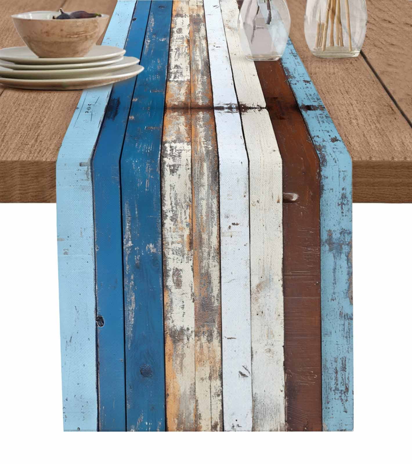 Boanket Colorful Wooden Table Runner - 108 Inch Long, Kitchen Dining ...