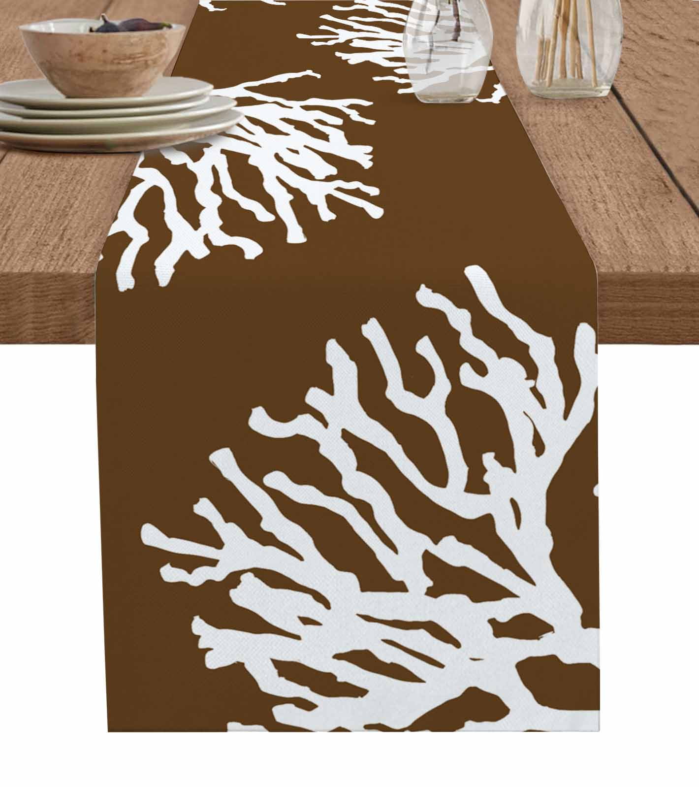 Boanket Coral Brown Table Runner - 48 Inch Long, Kitchen Dining Table Runner Dresser Scarves ...