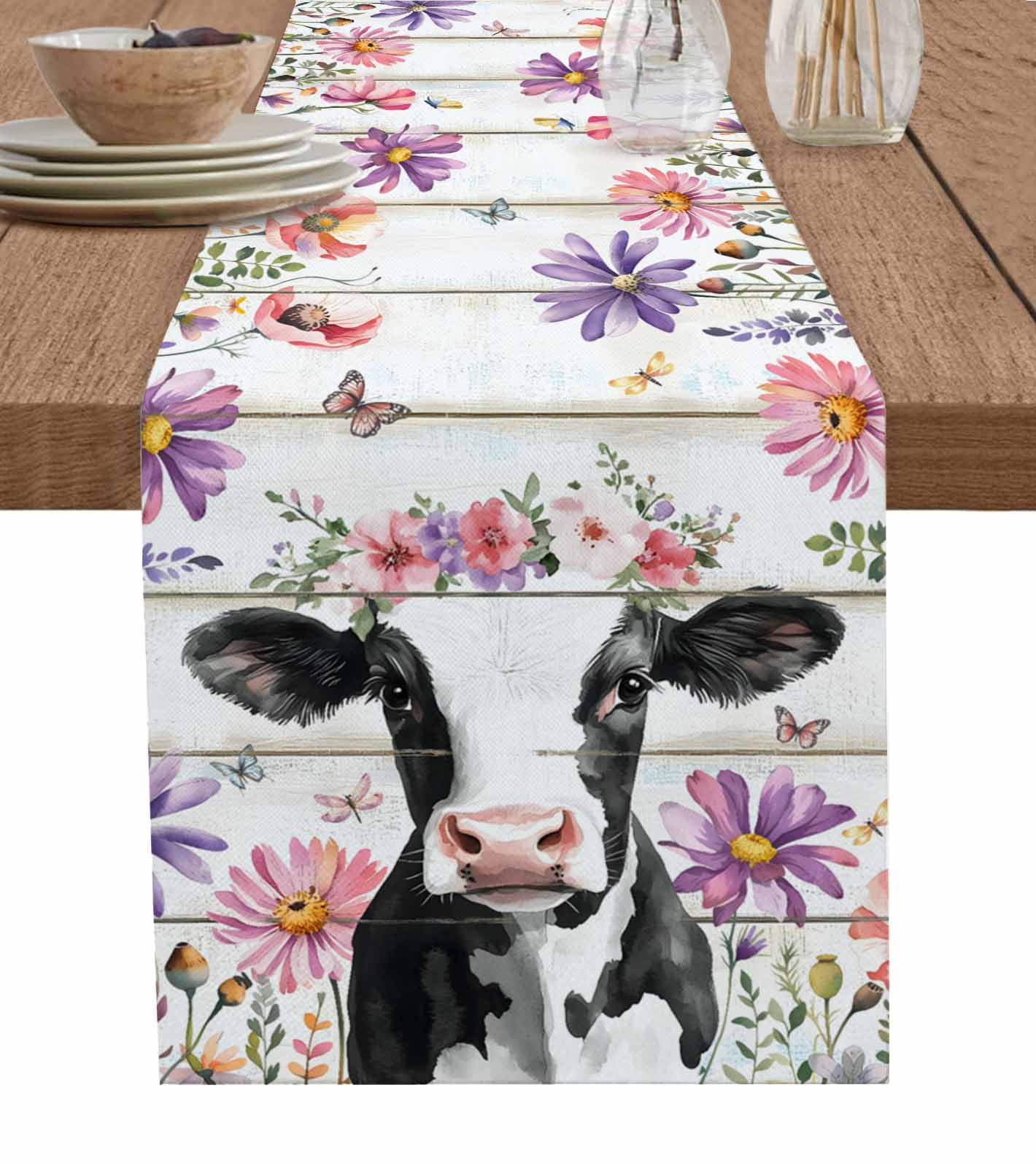Boanket Country Cow Table Runner - 90 Inch Long, Kitchen Dining Table ...