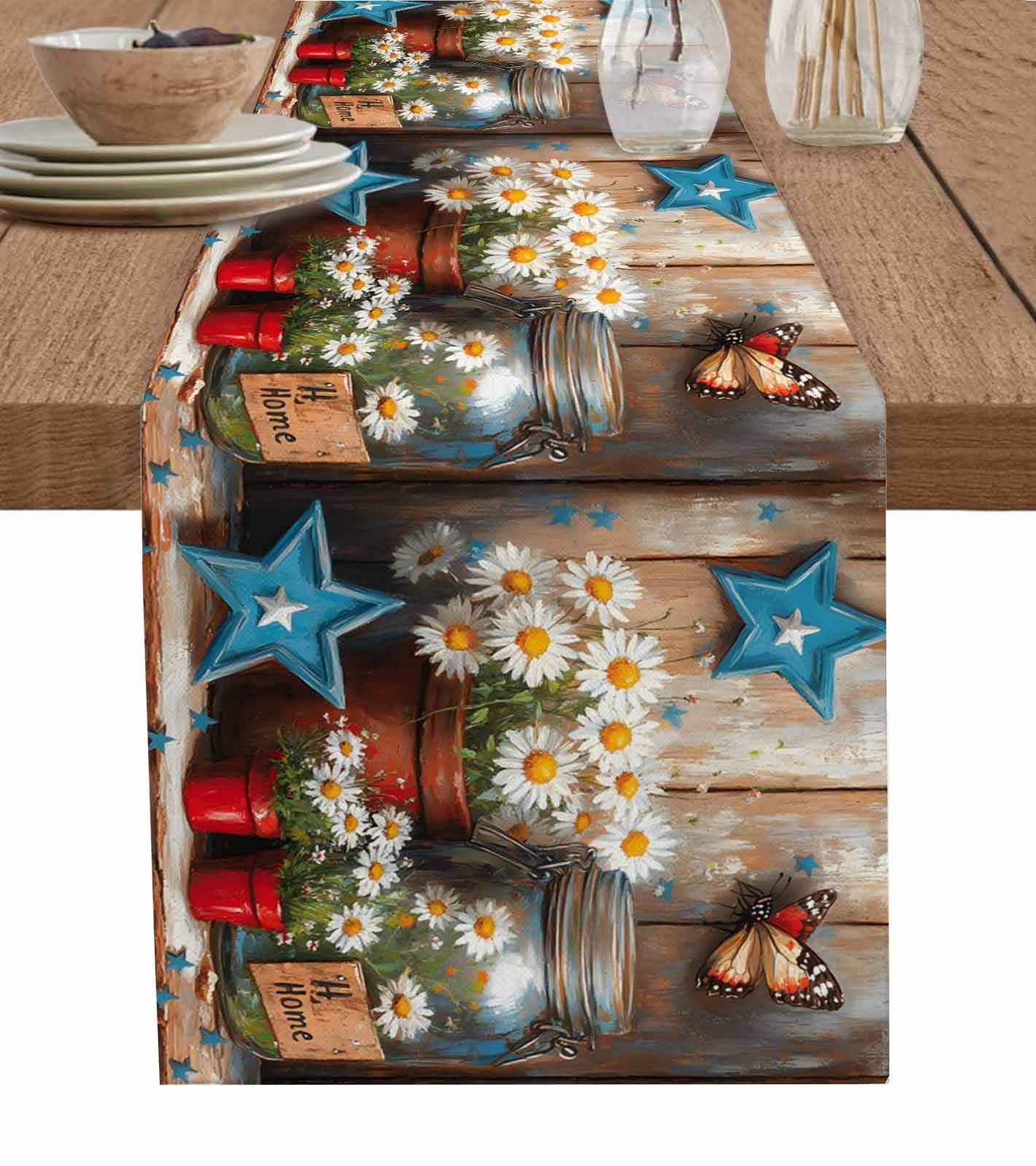Boanket Country Flower Table Runner - 60 Inch Long, Kitchen Dining ...