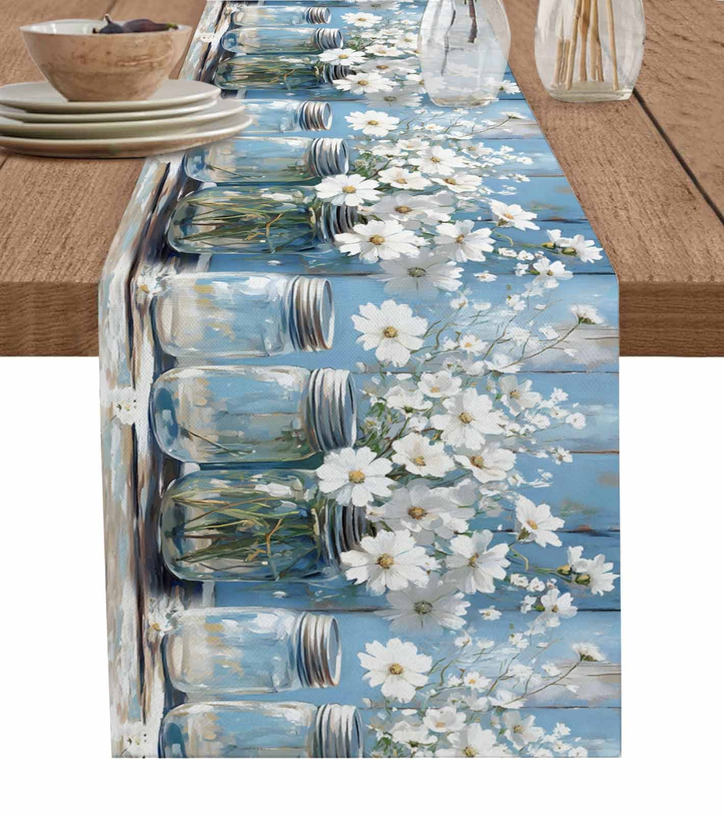 Boanket Daisies Flowers Table Runner - 108 Inch Long, Kitchen Dining ...