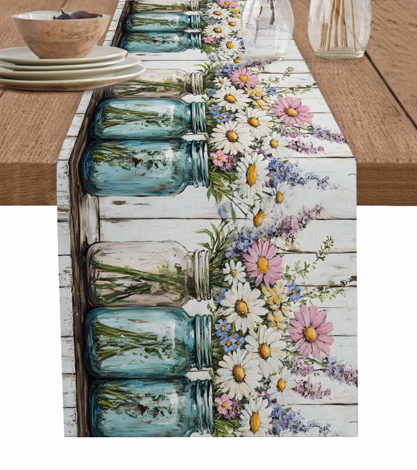 Boanket Daisies Flowers Table Runner - 90 Inch Long, Kitchen Dining ...